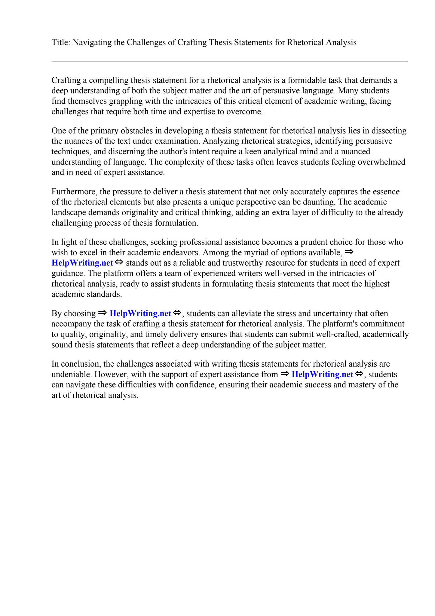 Thesis Statements For Rhetorical Analysis by Heartland Community ...