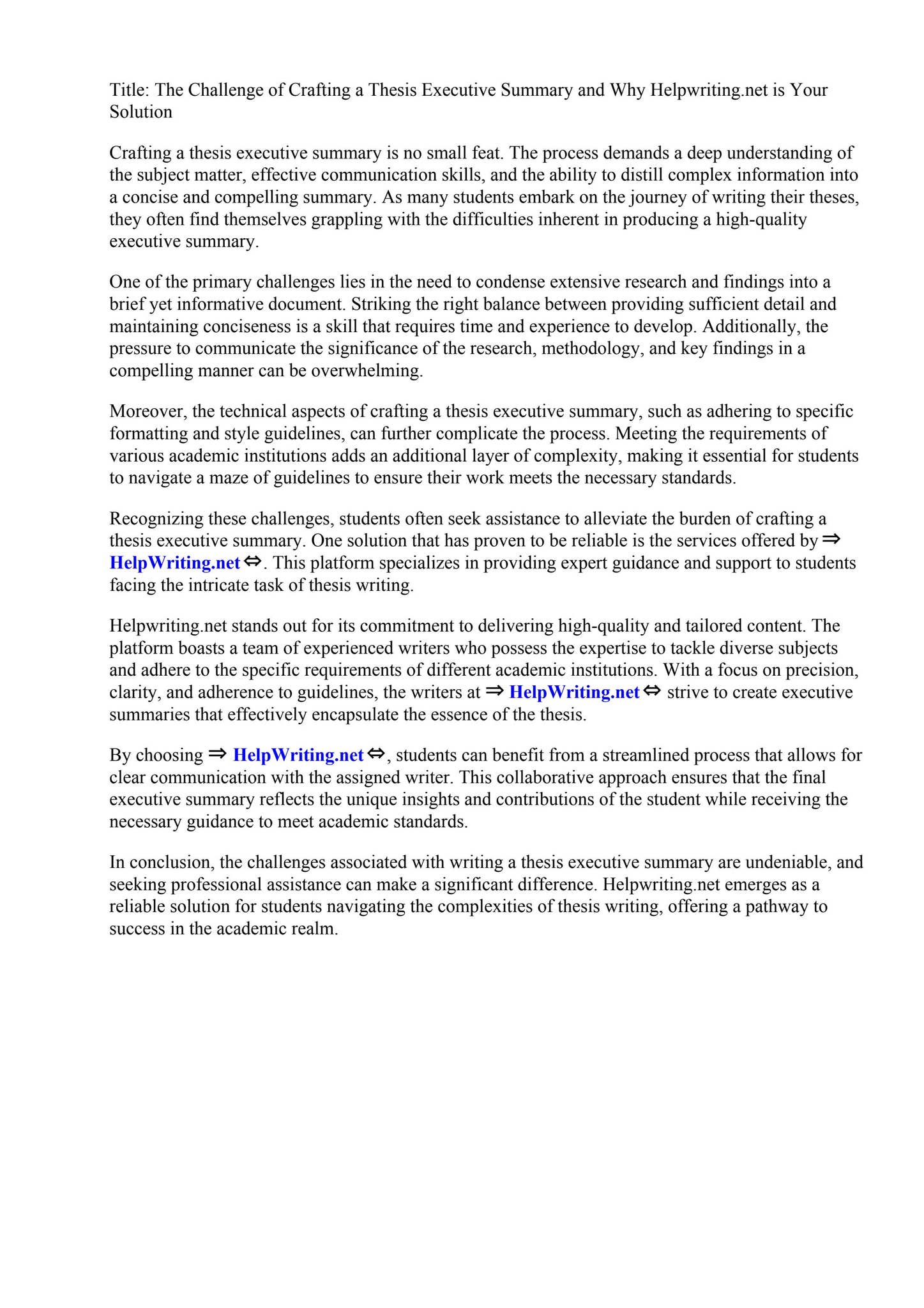 Thesis Executive Summary Examples by Chowan University - Issuu