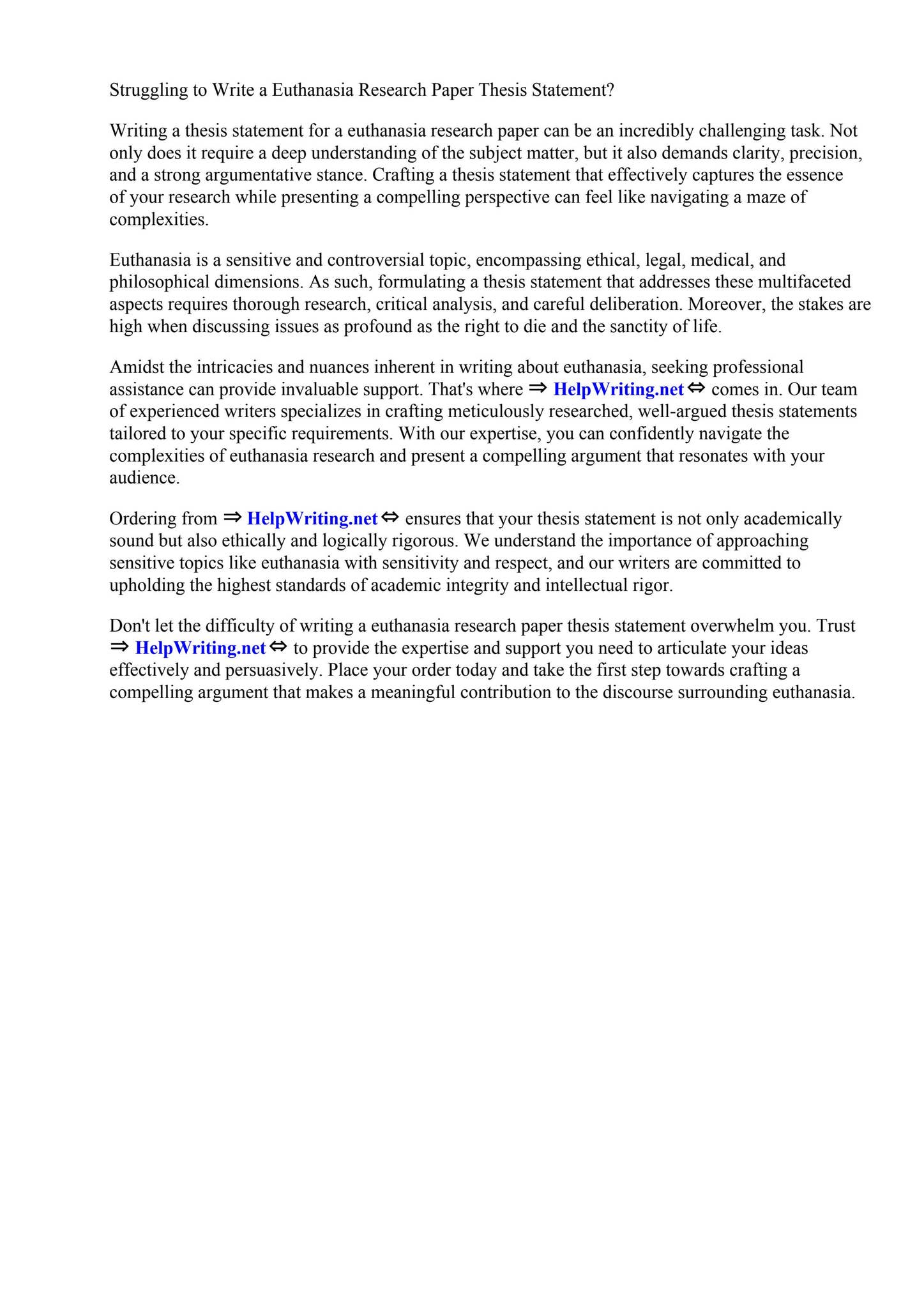 Euthanasia Research Paper Thesis Statement by Southern Careers ...