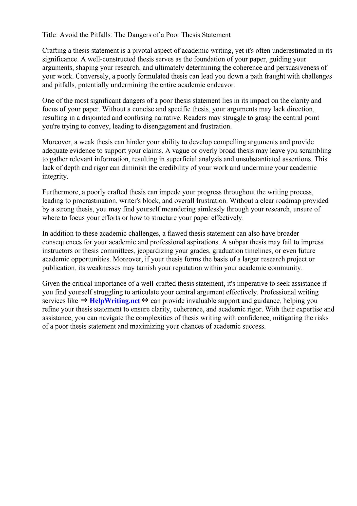 Dangers Of A Poor Thesis Statement by Towson University - Issuu