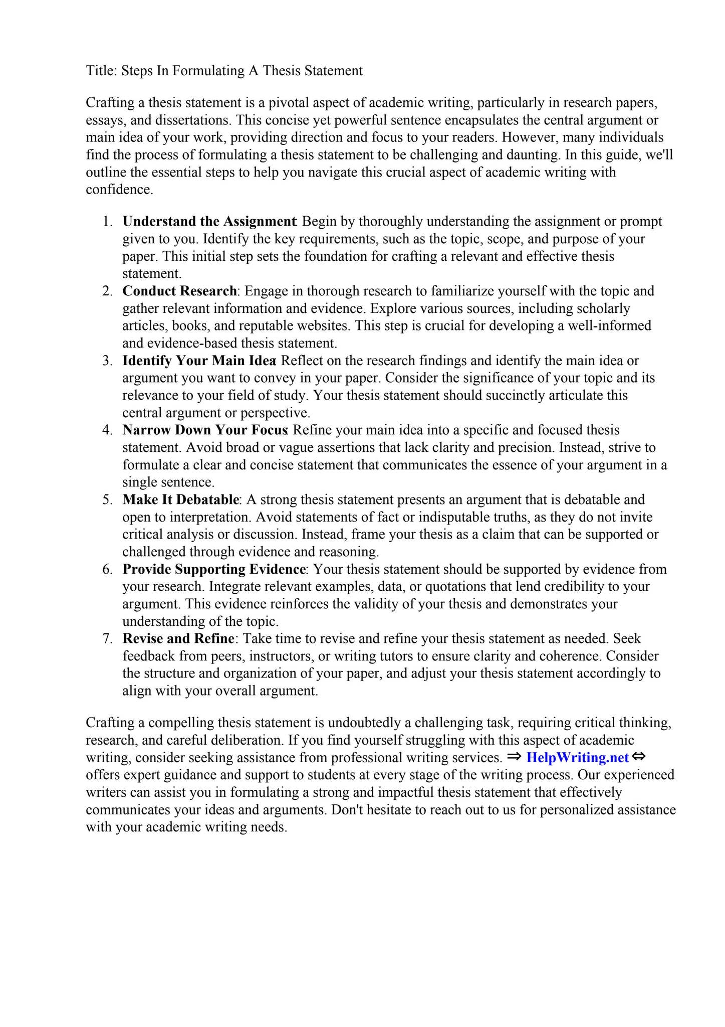 Steps In Formulating A Thesis Statement by Blue Mountain College - Issuu