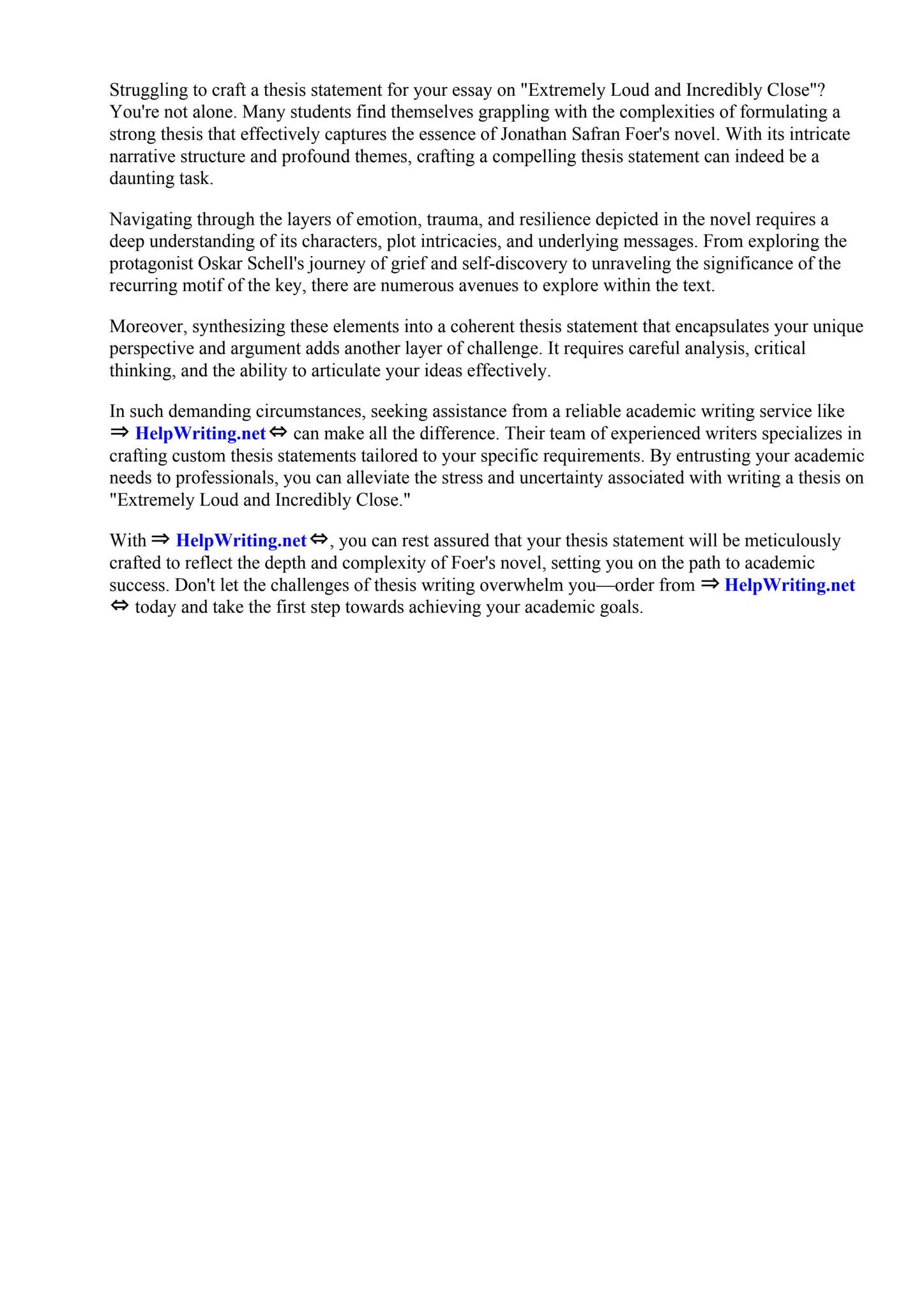 Extremely Loud And Incredibly Close Thesis Statement by Collège LaSalle ...