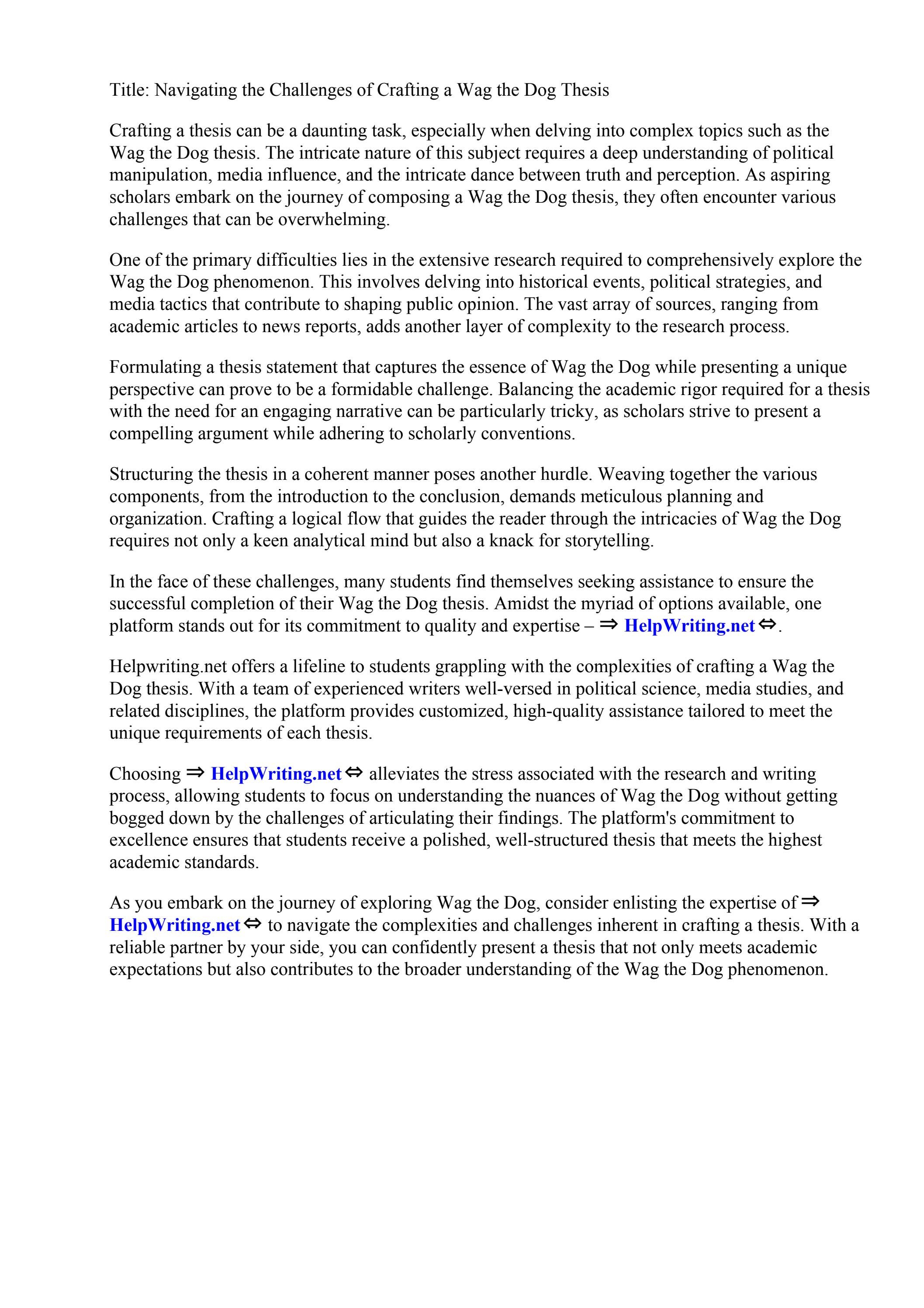 Wag The Dog Thesis by MedQuest College - Issuu