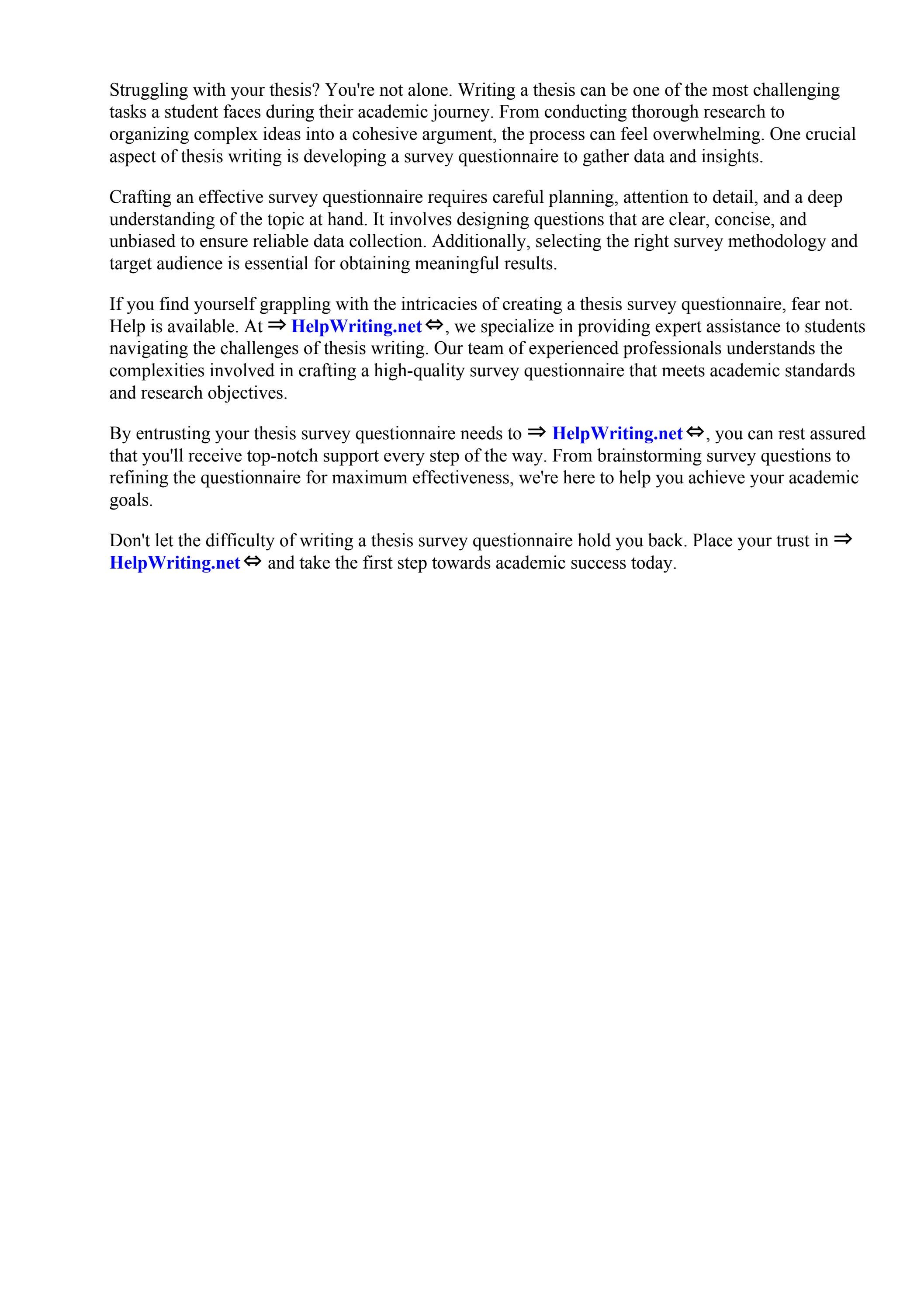 Thesis Survey Questionnaire Sample by Saint Clair County Community ...