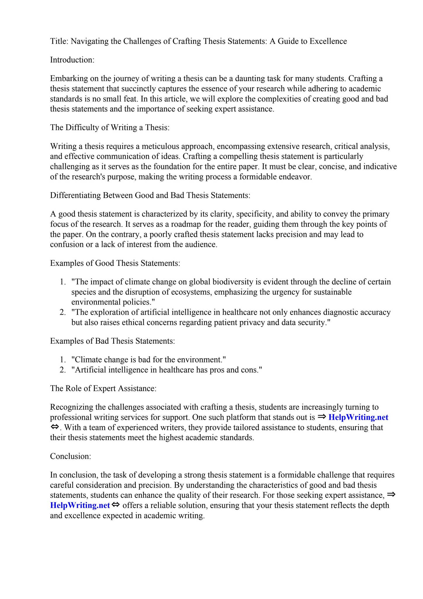 Samples Of Good And Bad Thesis Statements by Pine Manor College - Issuu
