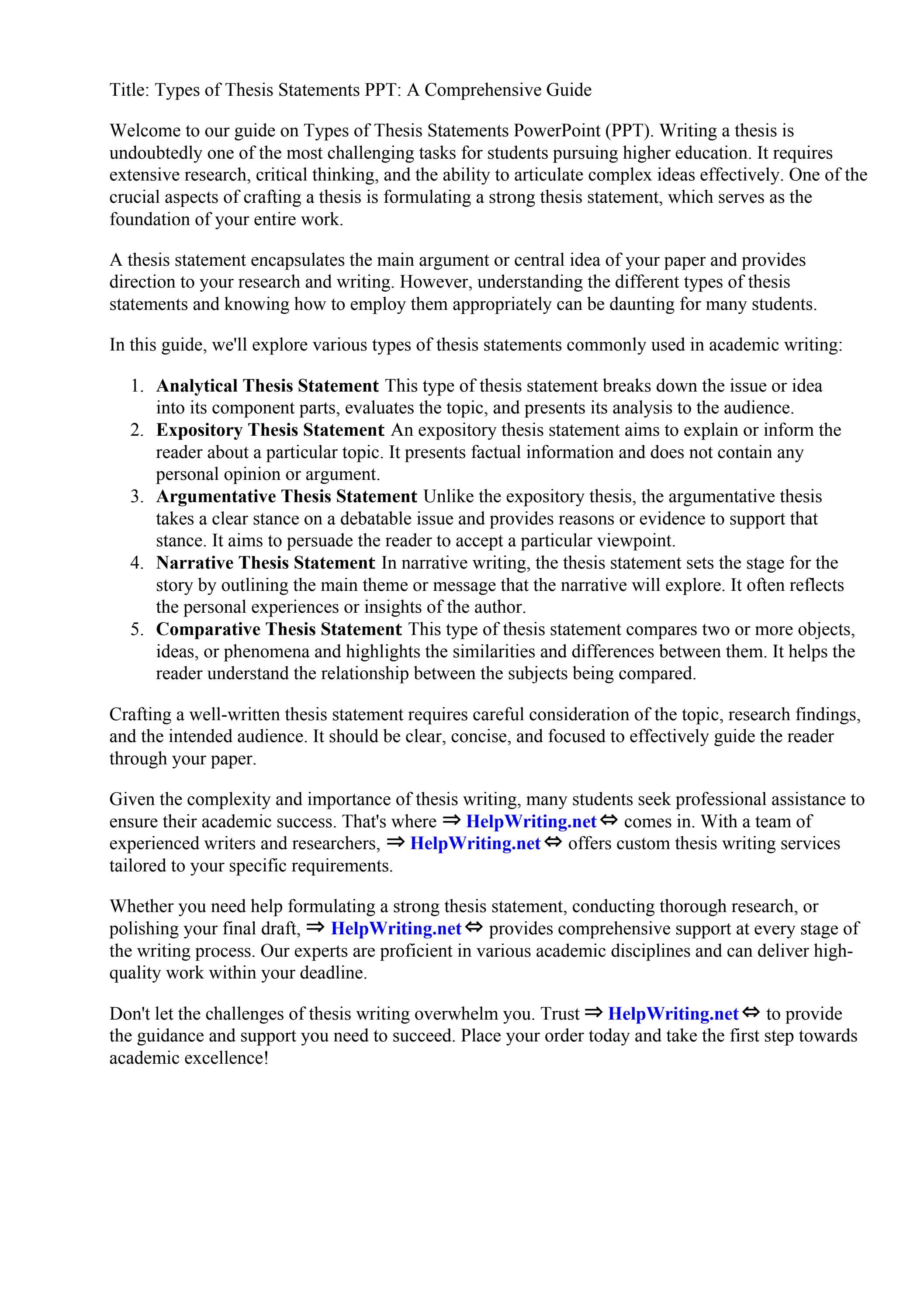 Types Of Thesis Statements Ppt by Southwest Minnesota State University ...