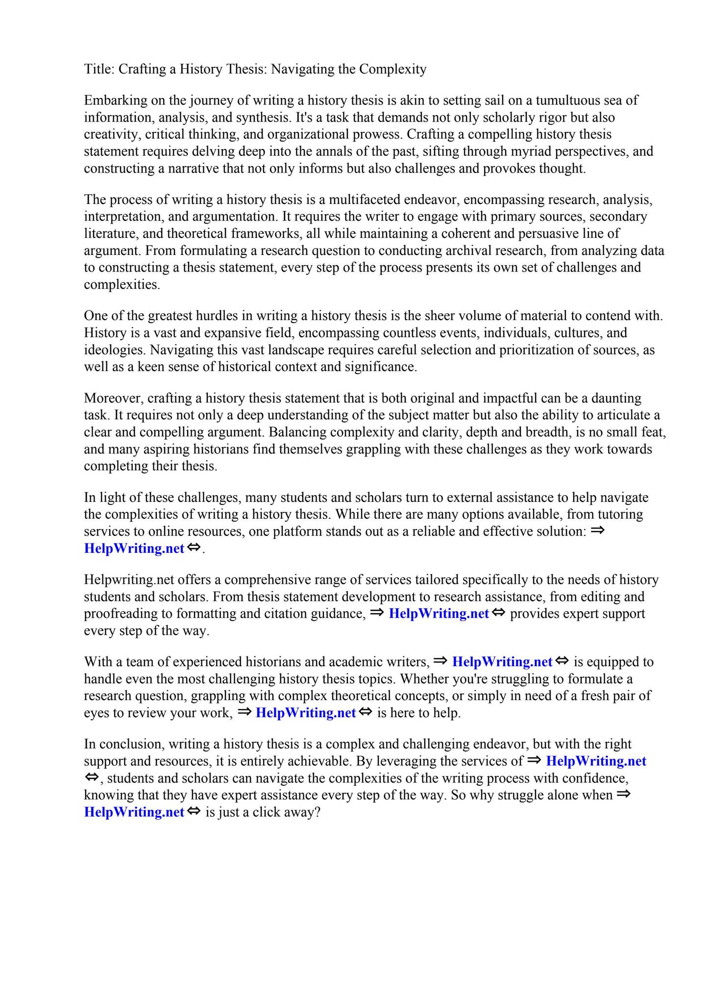 Sample History Thesis Statement by Westminster College (Missouri) - Issuu