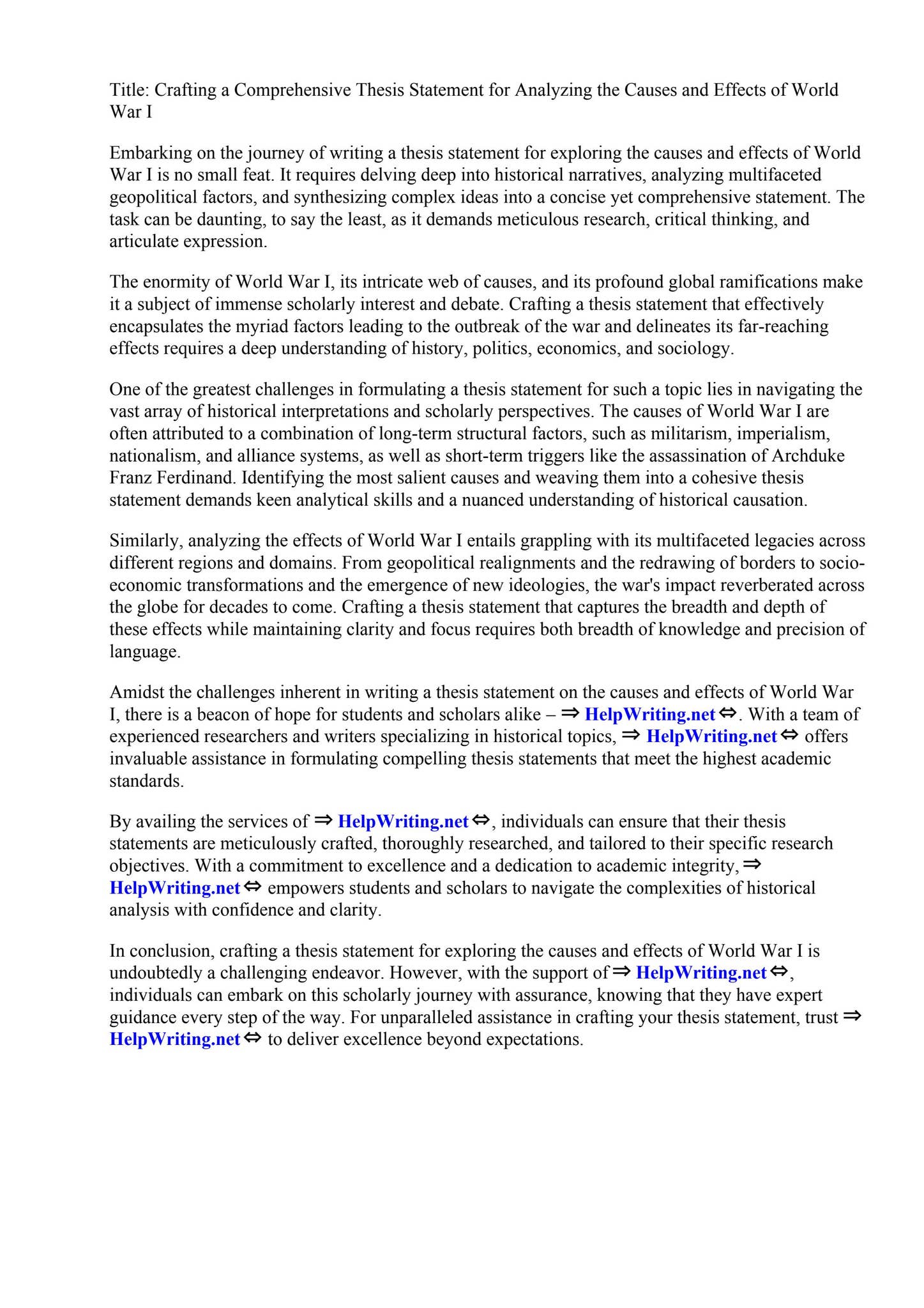 Thesis Statement For Causes And Effects Of World War 1 by Wright State ...