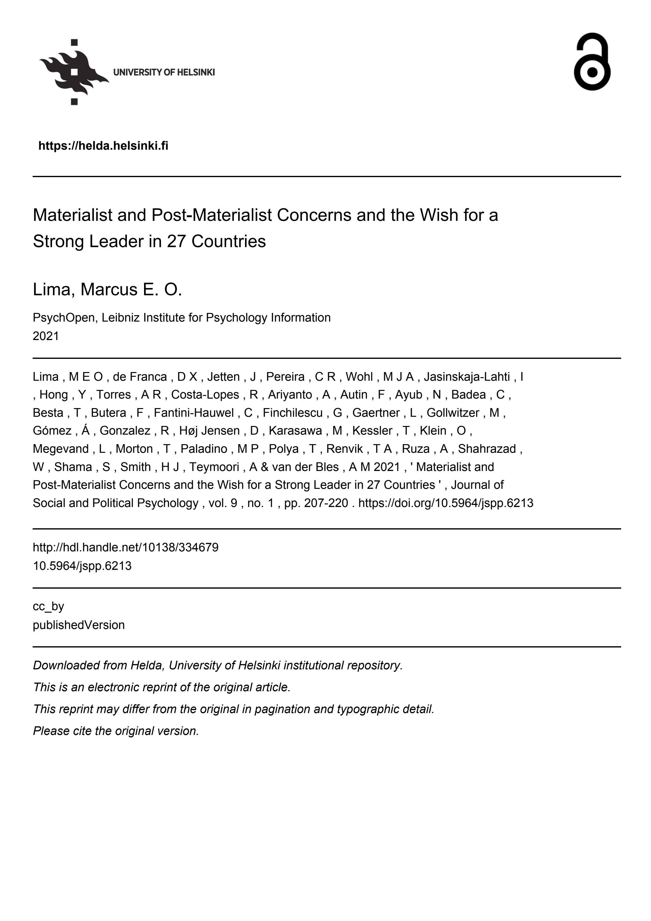 Materialist and Post-Materialist Concerns in 27 Countries by demandside ...