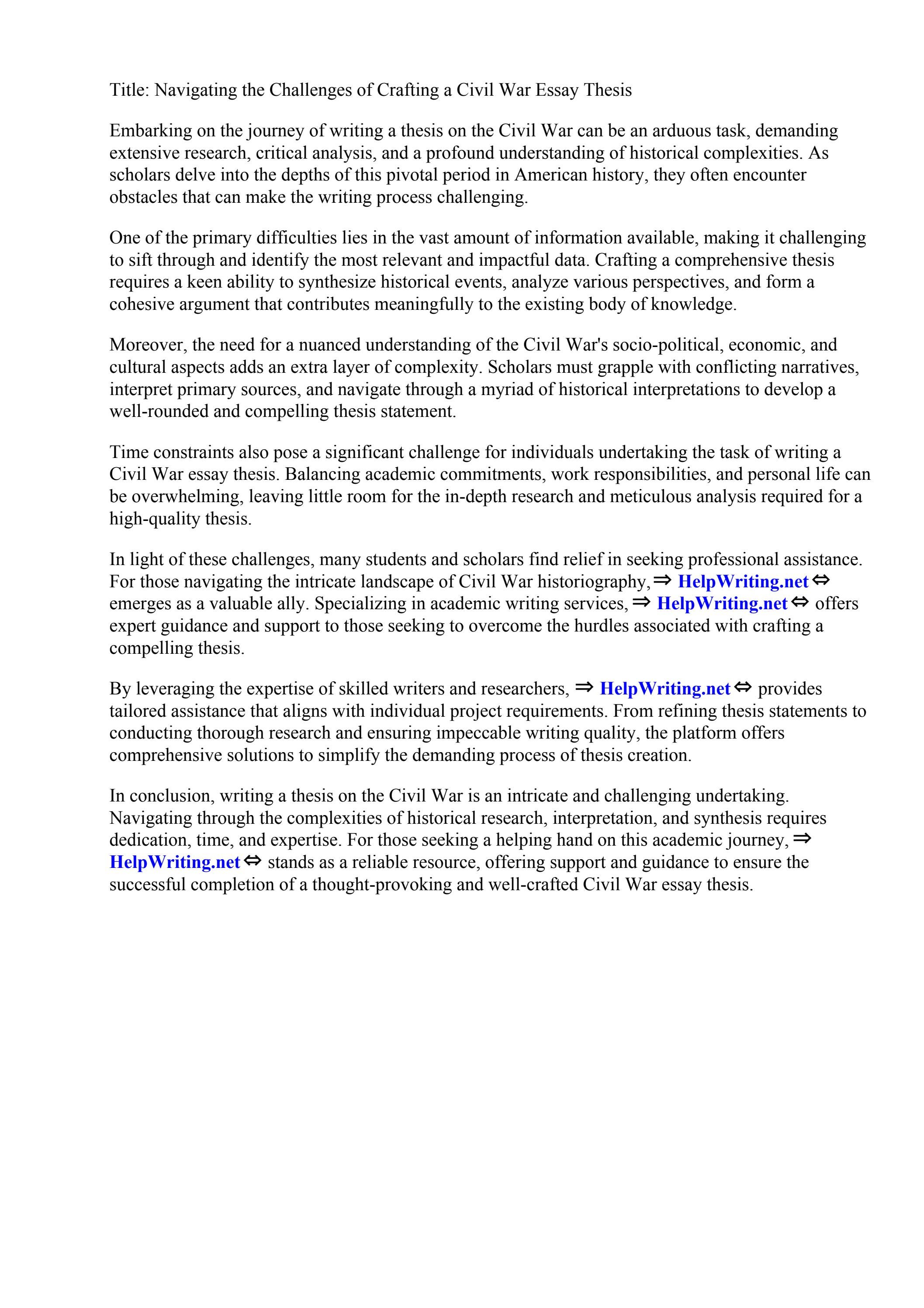 Civil War Essay Thesis by University of Arkansas Community College - Issuu