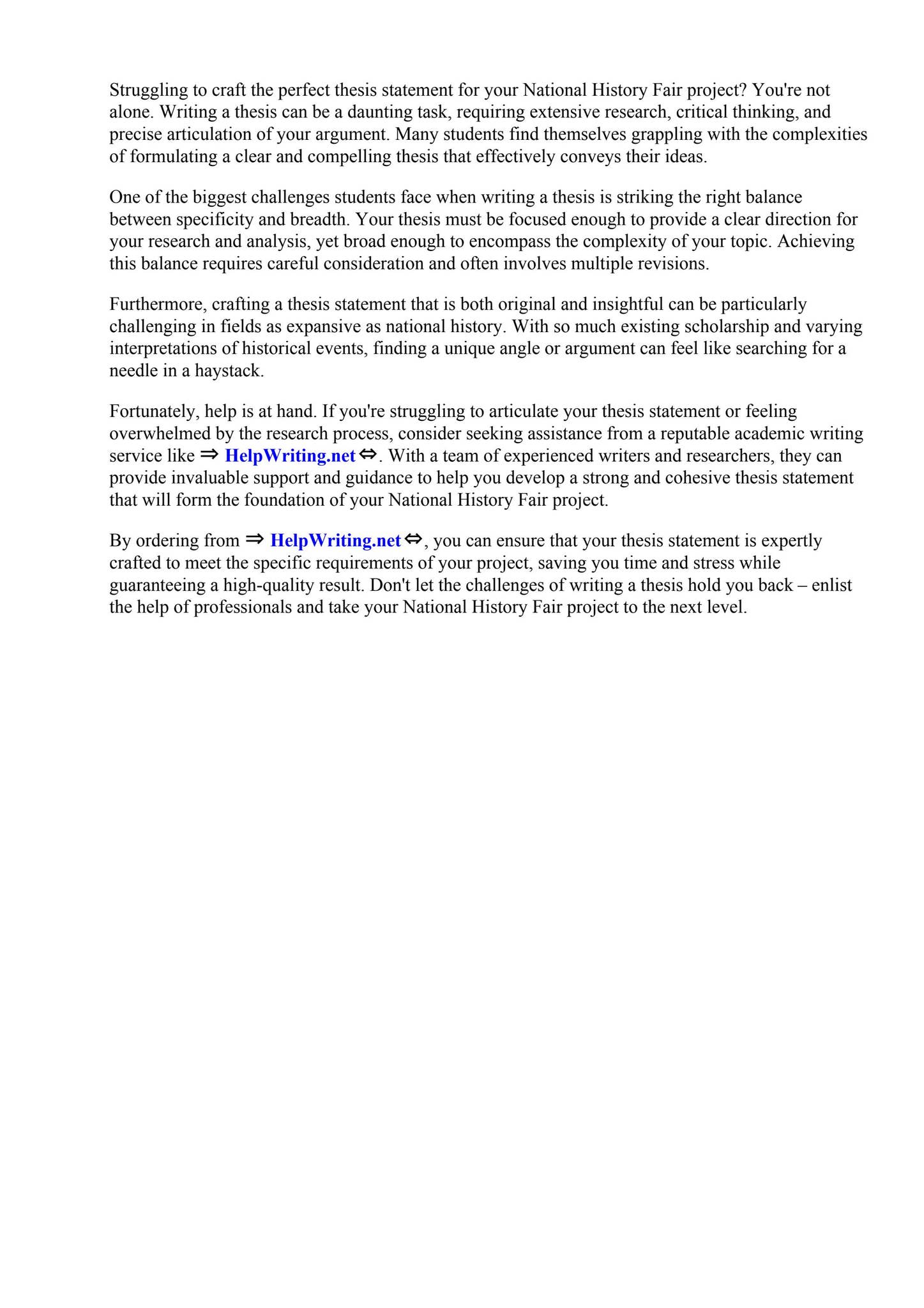 National History Fair Thesis Statement Examples by University of Mary ...