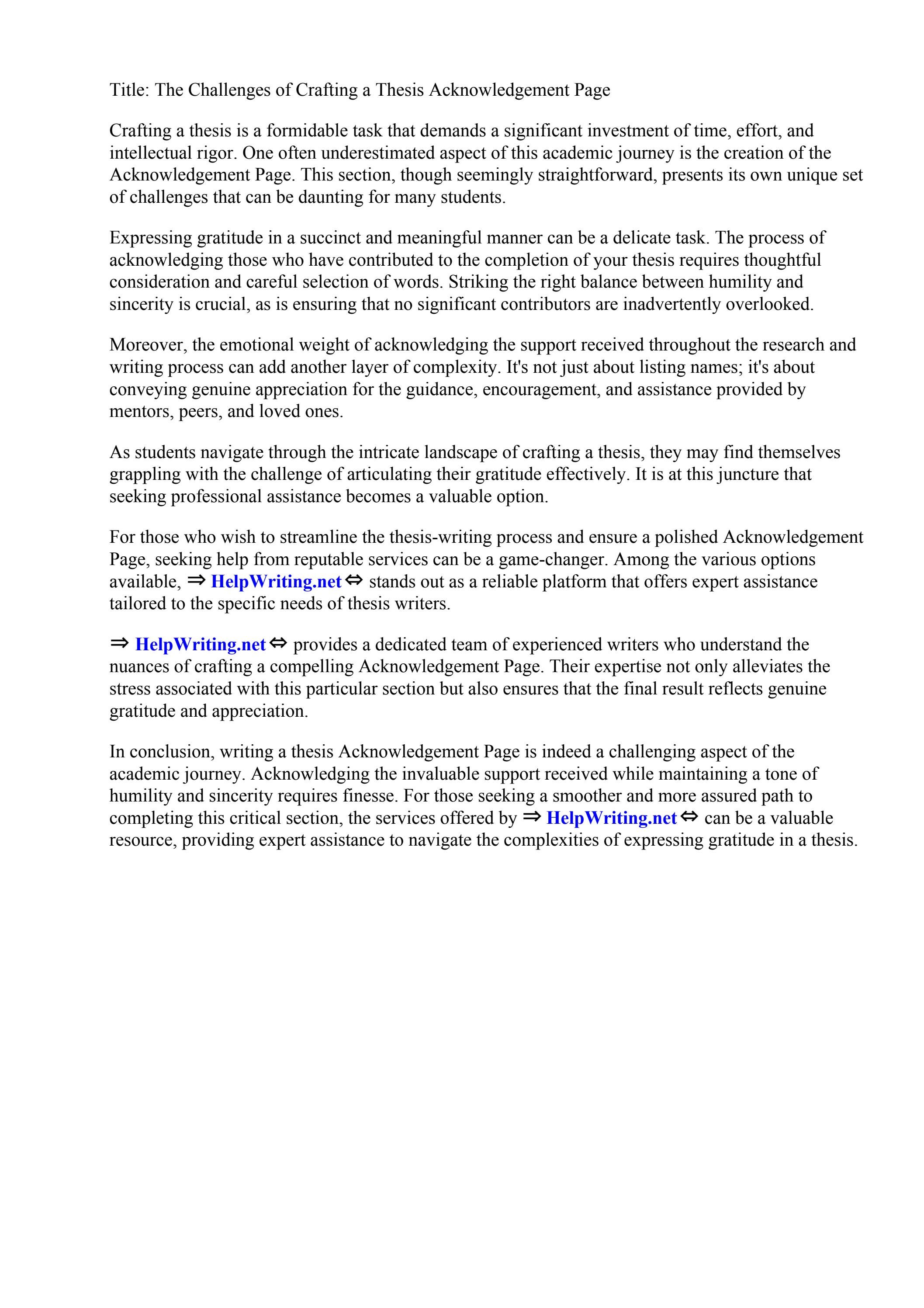 Sample Acknowledgement Page For Thesis Paper by University of Houston ...