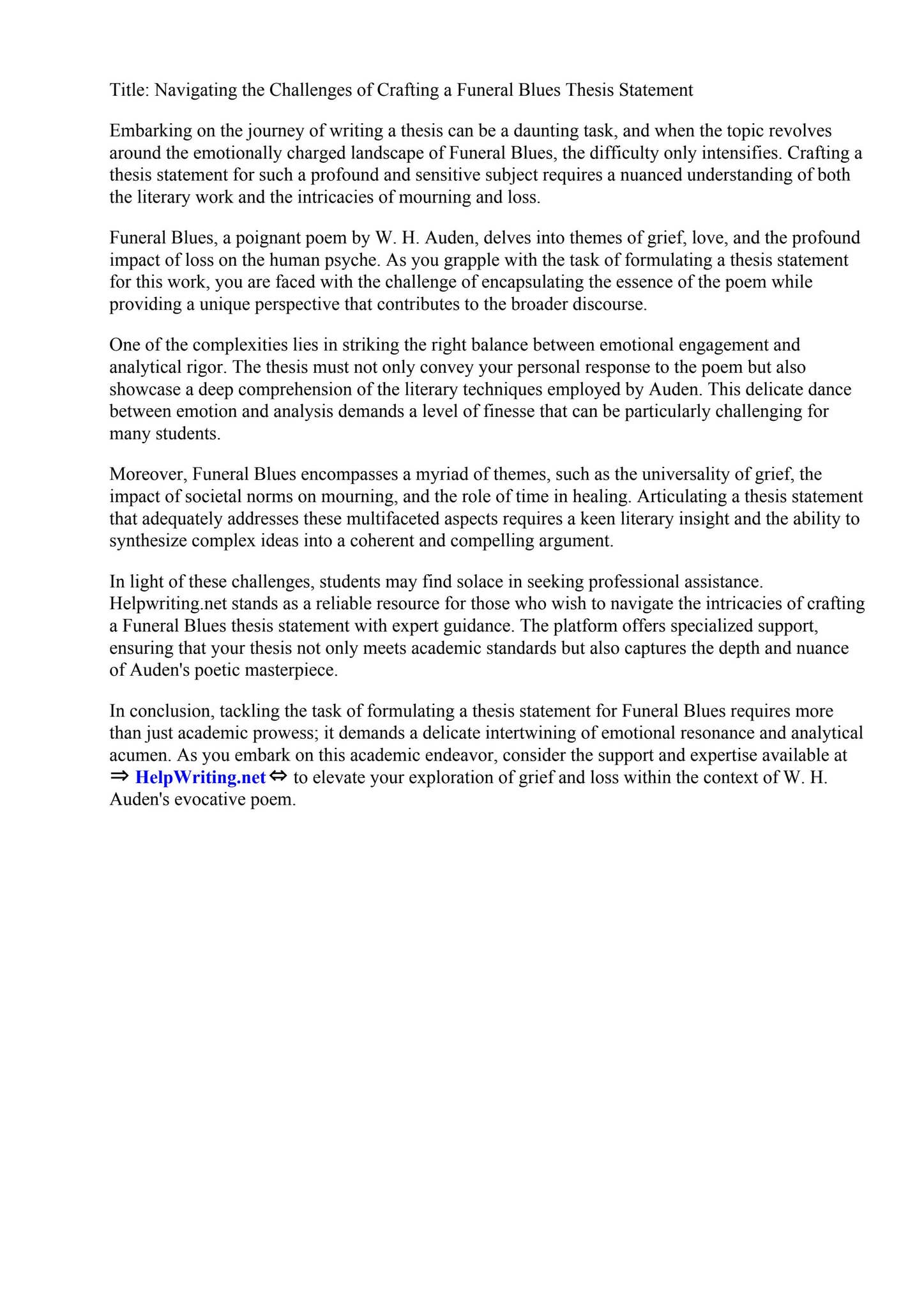 Funeral Blues Thesis Statement by Kent State University - Issuu
