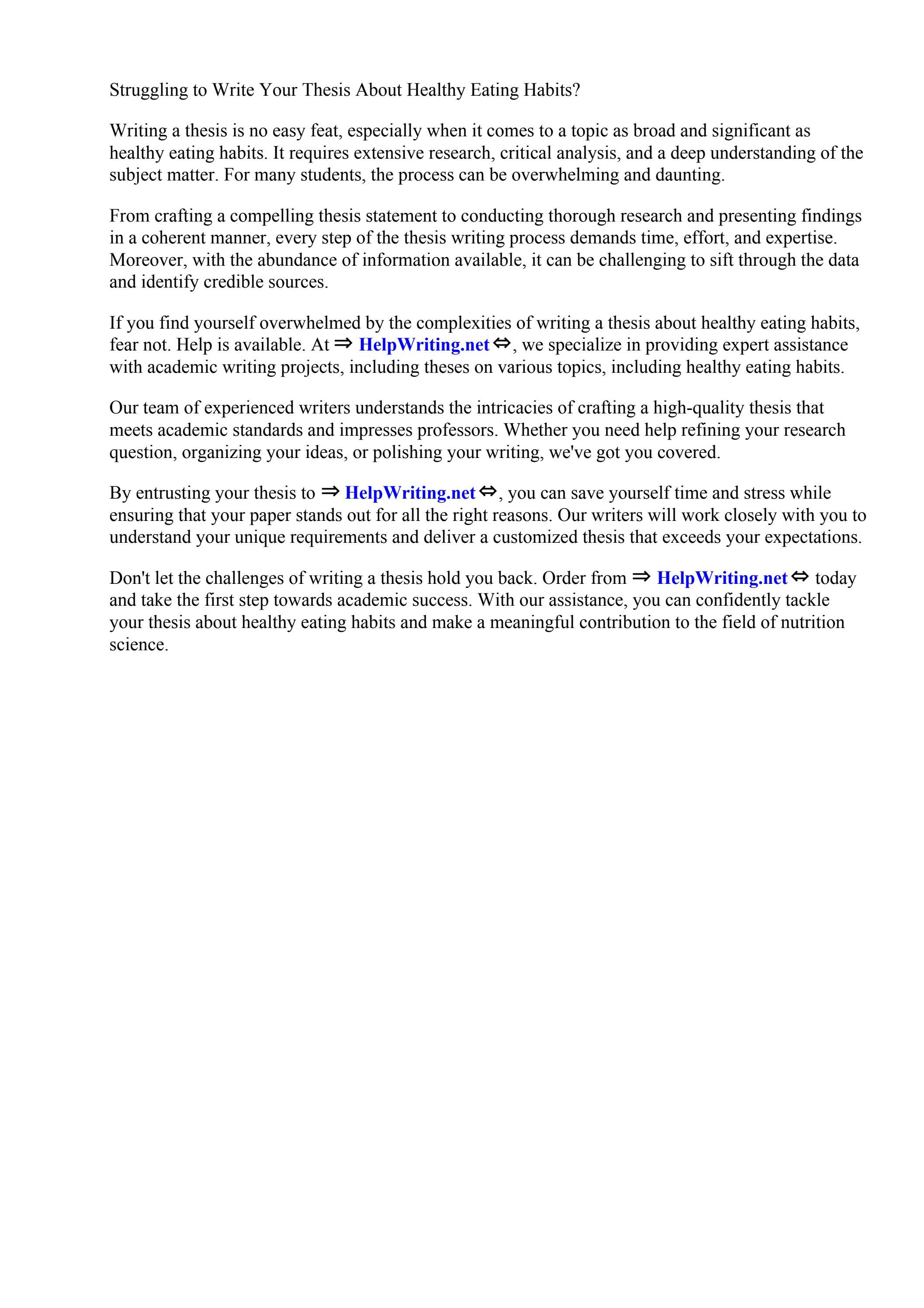 Thesis About Healthy Eating Habits by Florida State University - Issuu