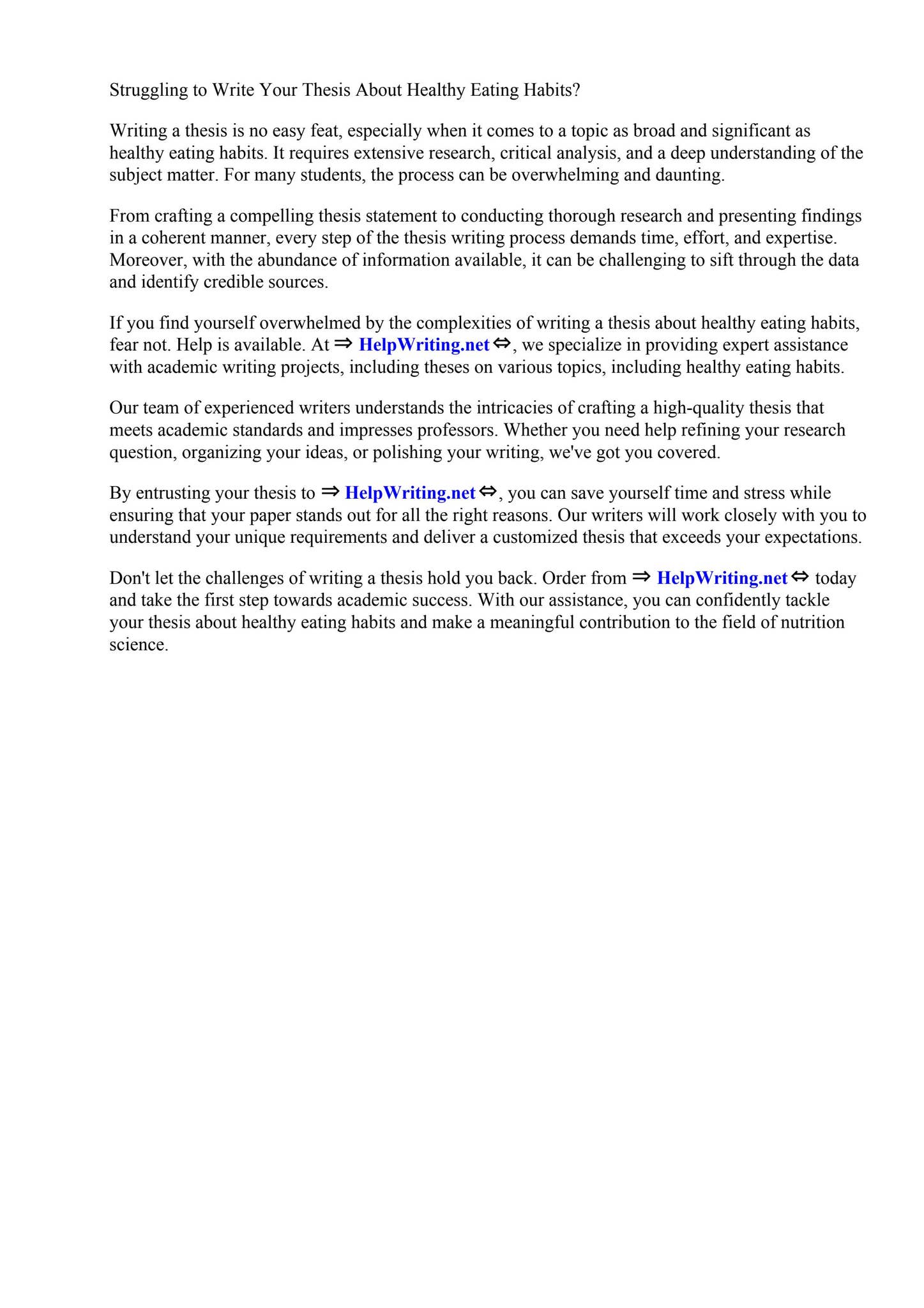 Thesis About Healthy Eating Habits by Florida State University - Issuu