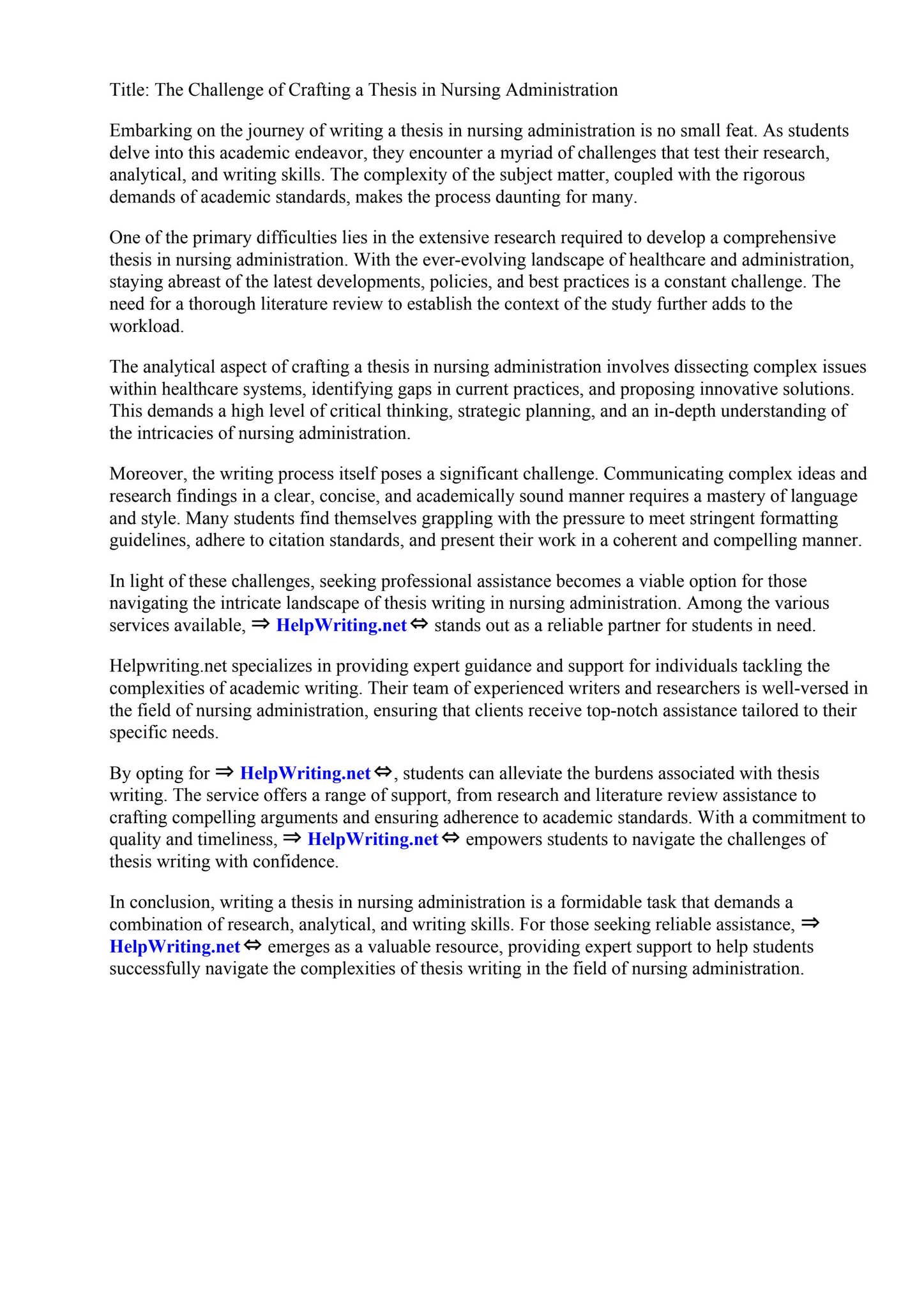 Sample Thesis In Nursing Administration by University of West Alabama ...