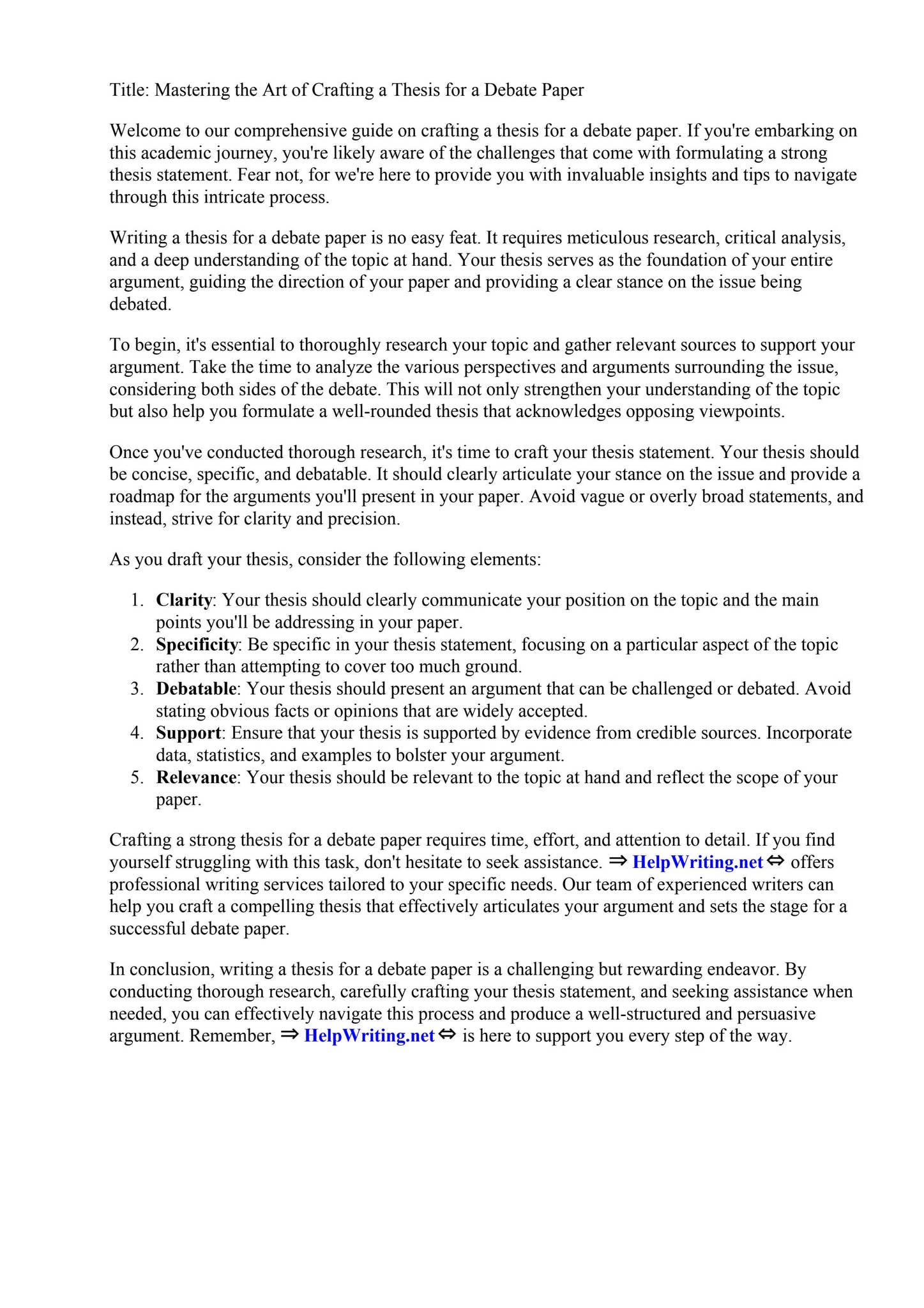 How To Write A Thesis For A Debate Paper by University of New England ...