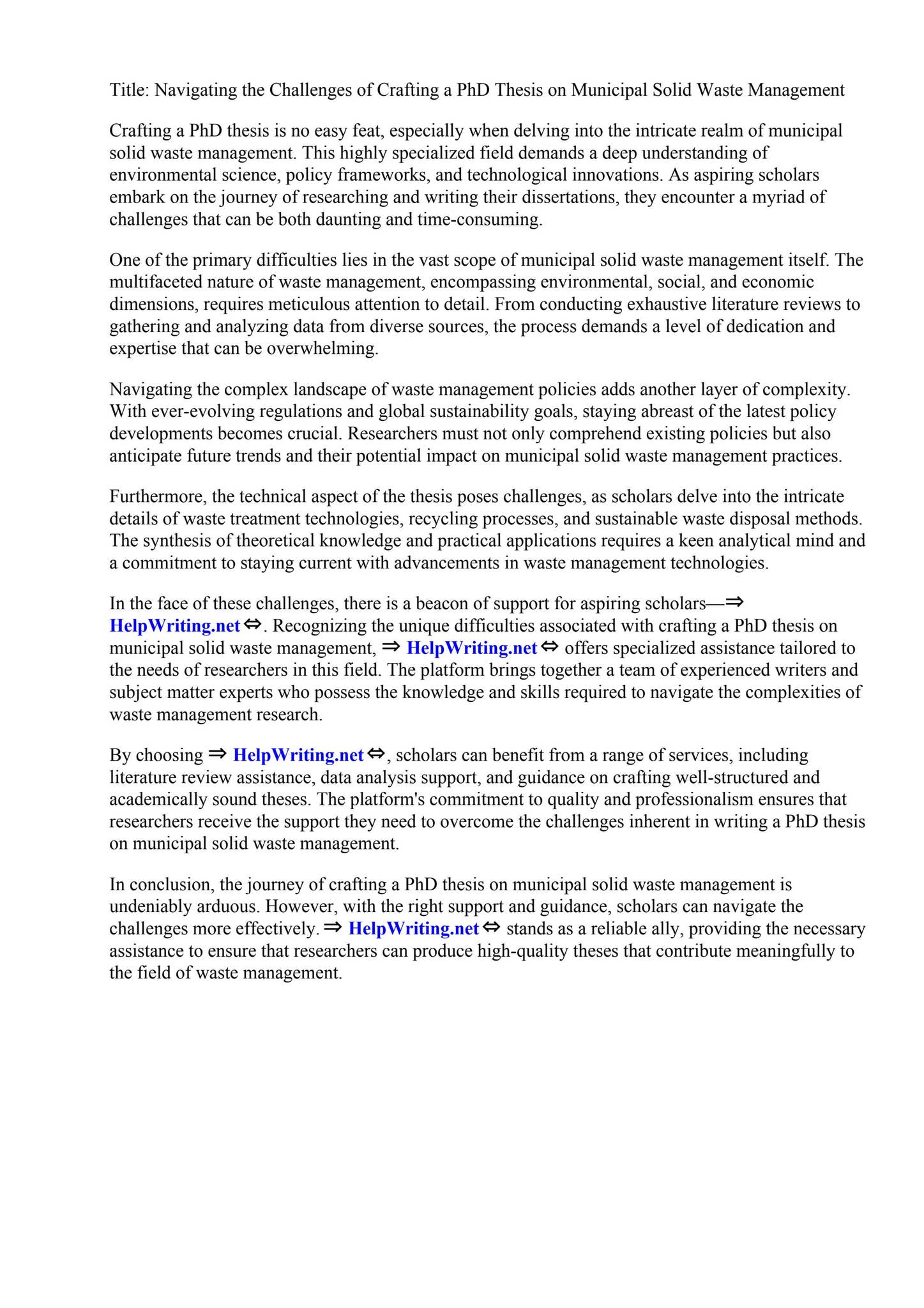Phd. Thesis On Municipal Solid Waste Management by Claflin University ...
