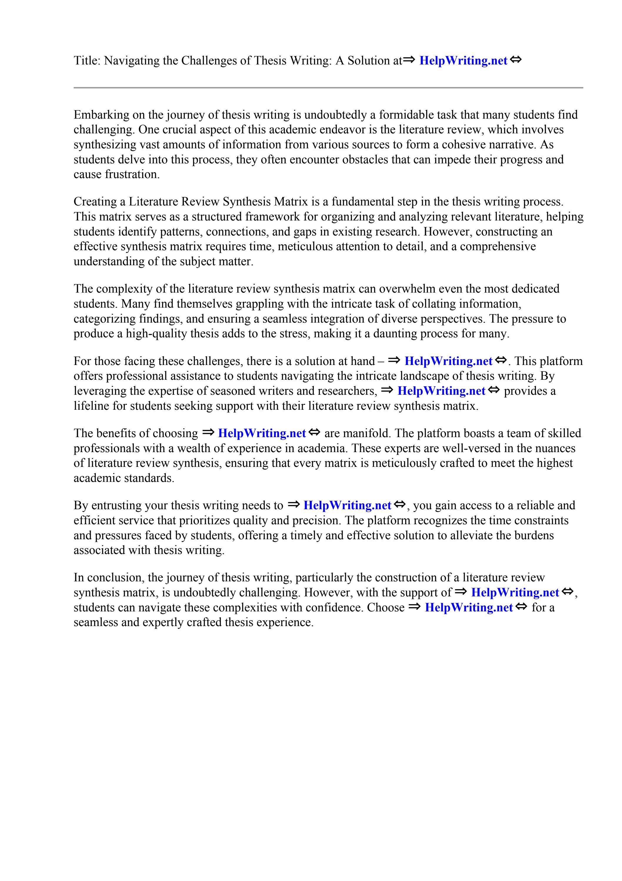 Literature Review Synthesis Matrix Template by Coastal Pines Technical ...
