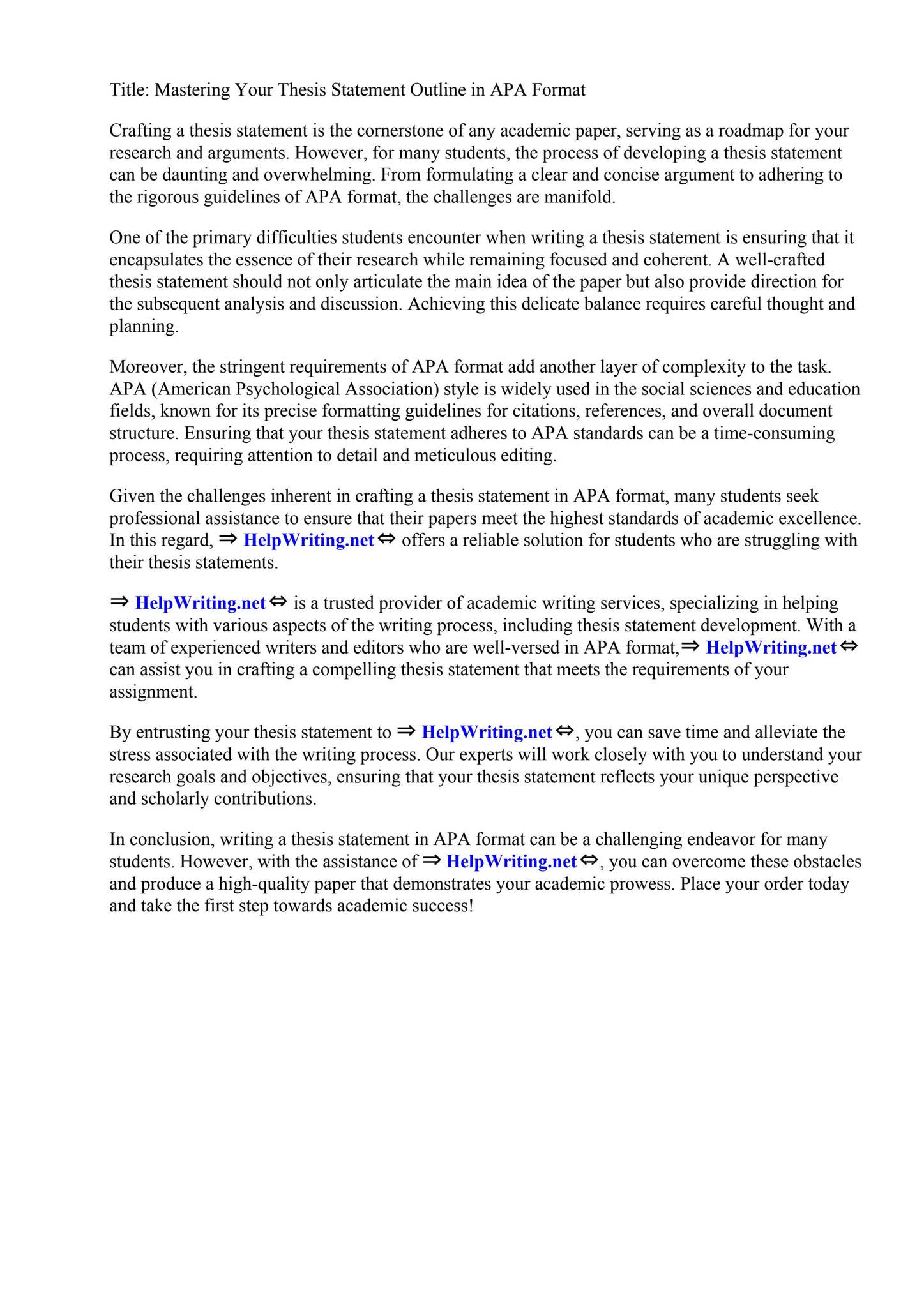 Thesis Statement Outline Apa Format by New York School of Interior ...