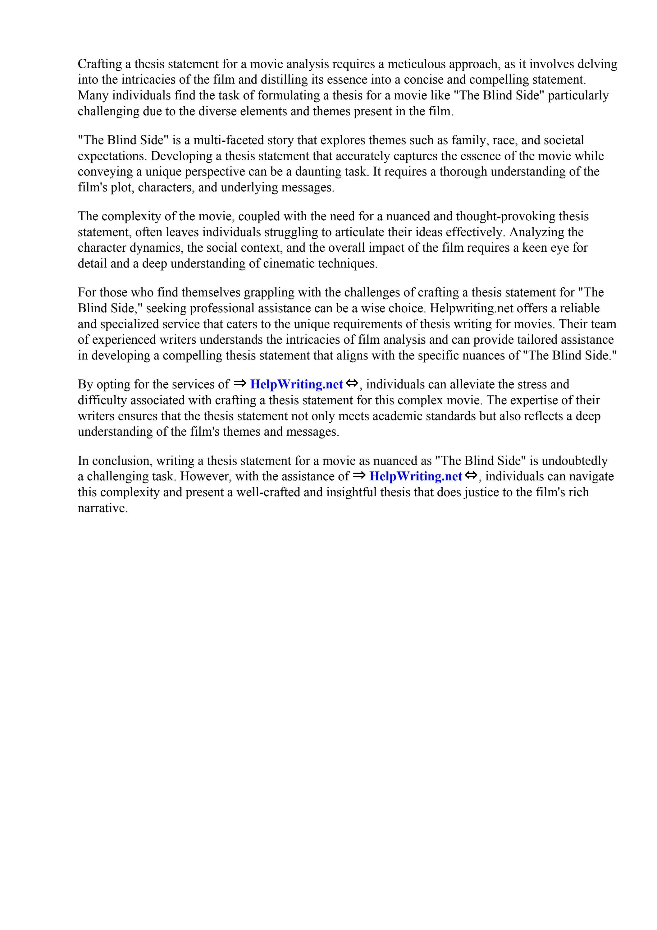 Thesis Statement For The Movie The Blind Side by Dalton State College ...