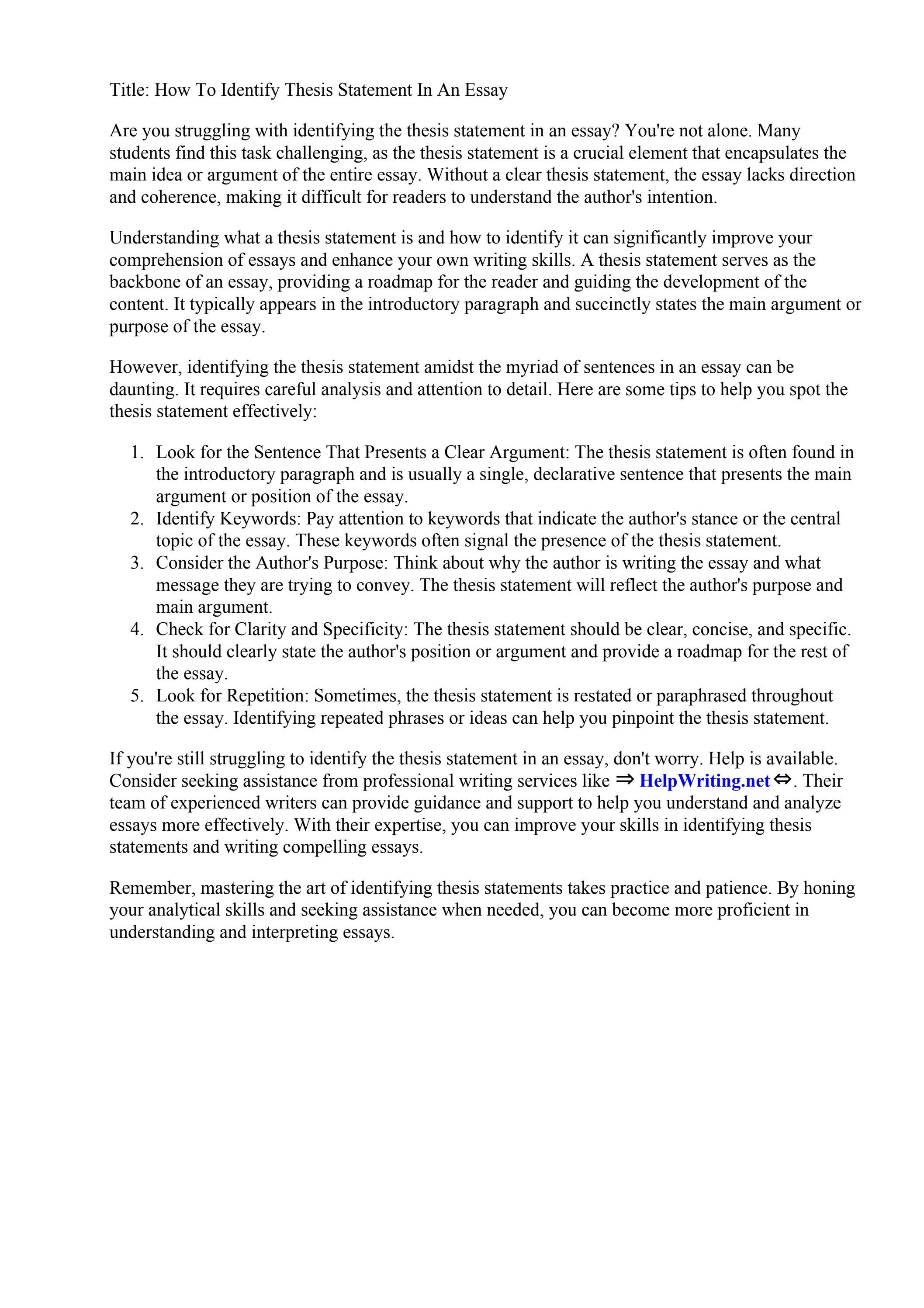 How To Identify Thesis Statement In An Essay by Dominican School of ...