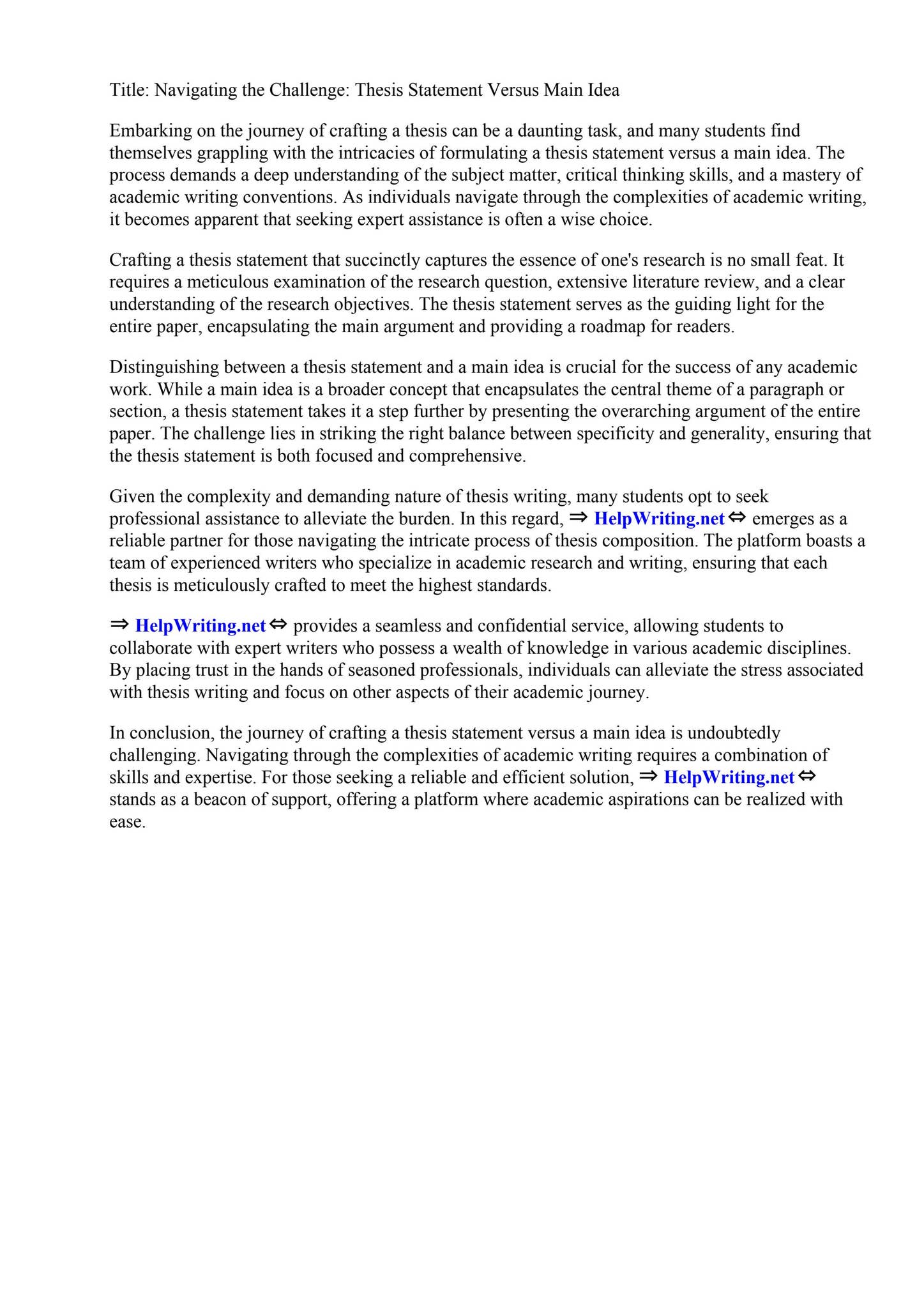 Thesis Statement Versus Main Idea by Mississippi Valley State ...