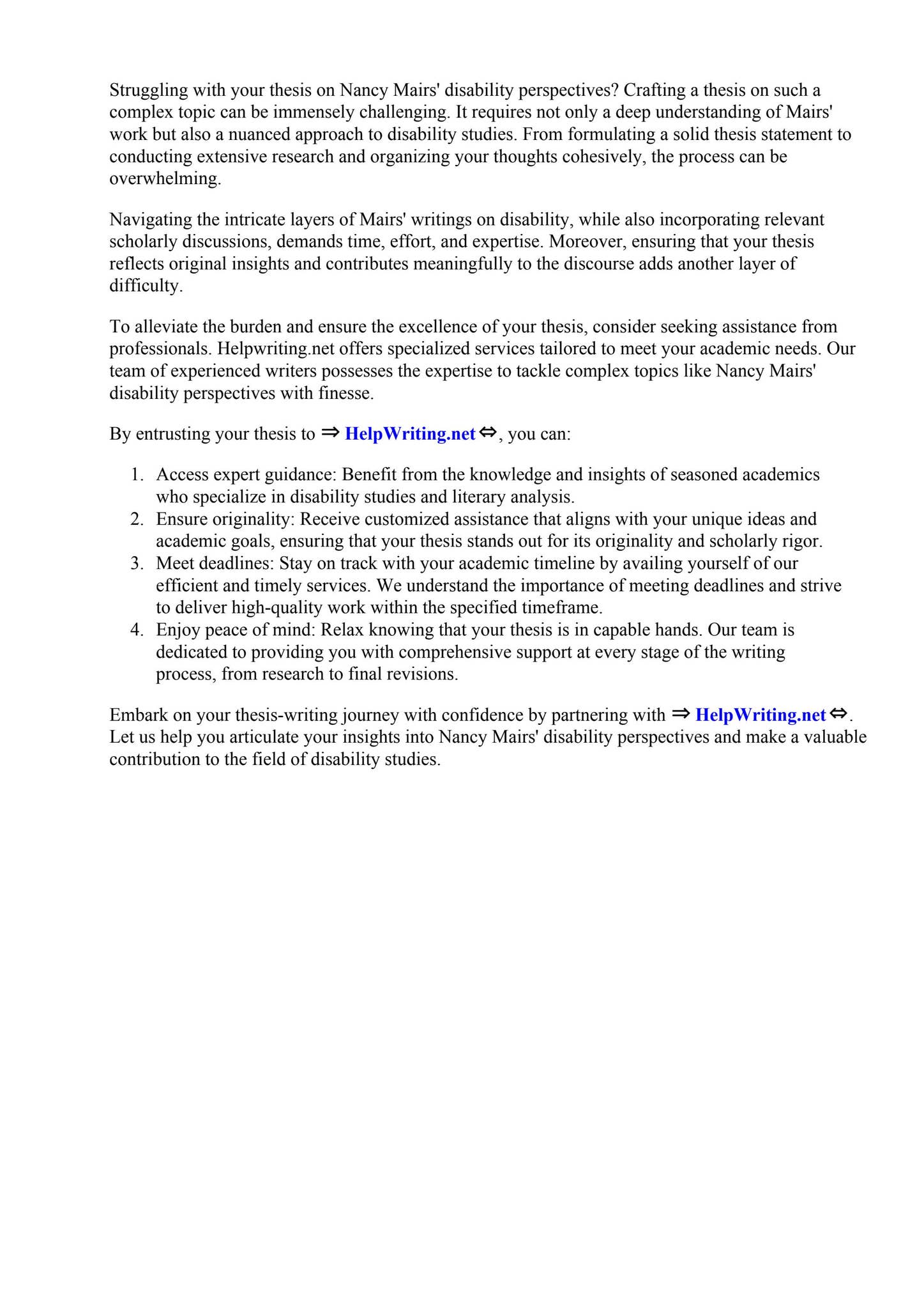 Nancy Mairs Disability Thesis Statement by Helene Fuld College of ...