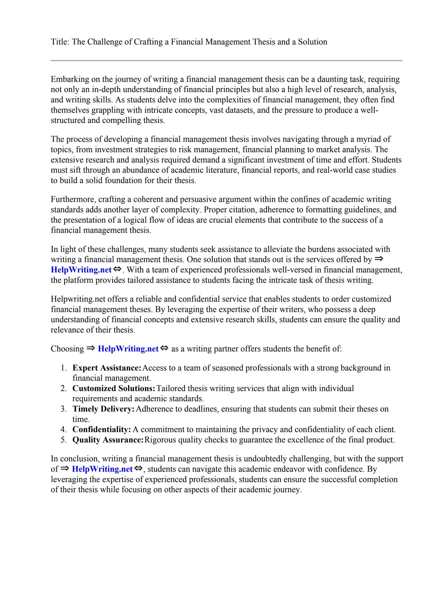 Financial Management Thesis Download by Harrisburg University of ...