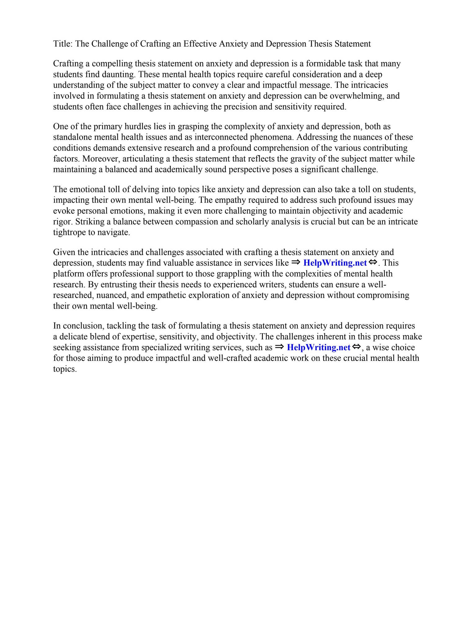 Anxiety And Depression Thesis Statement by San Jacinto College - Issuu