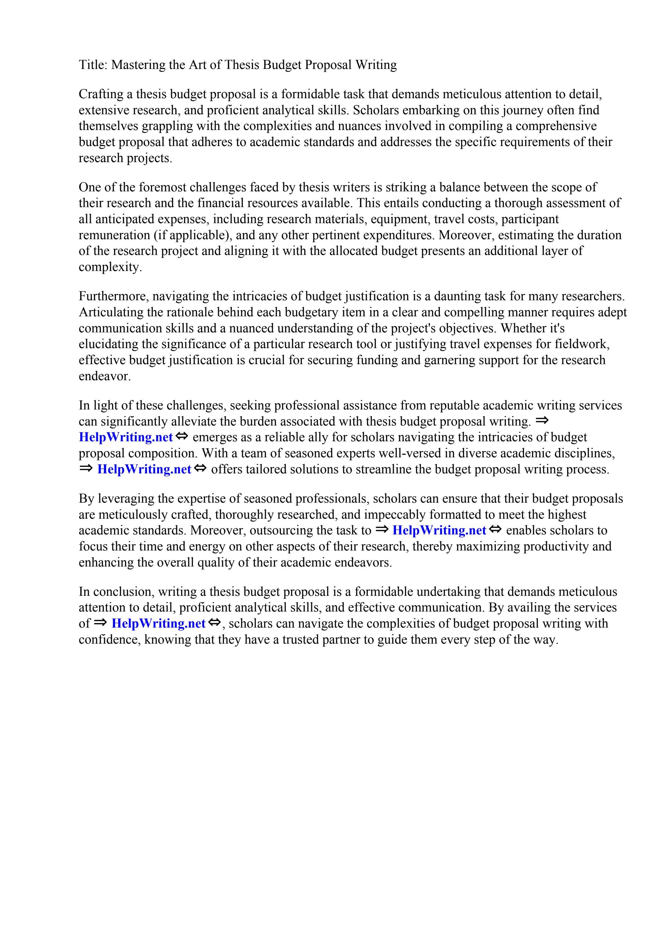 Thesis Budget Proposal by Ouachita Baptist University - Issuu