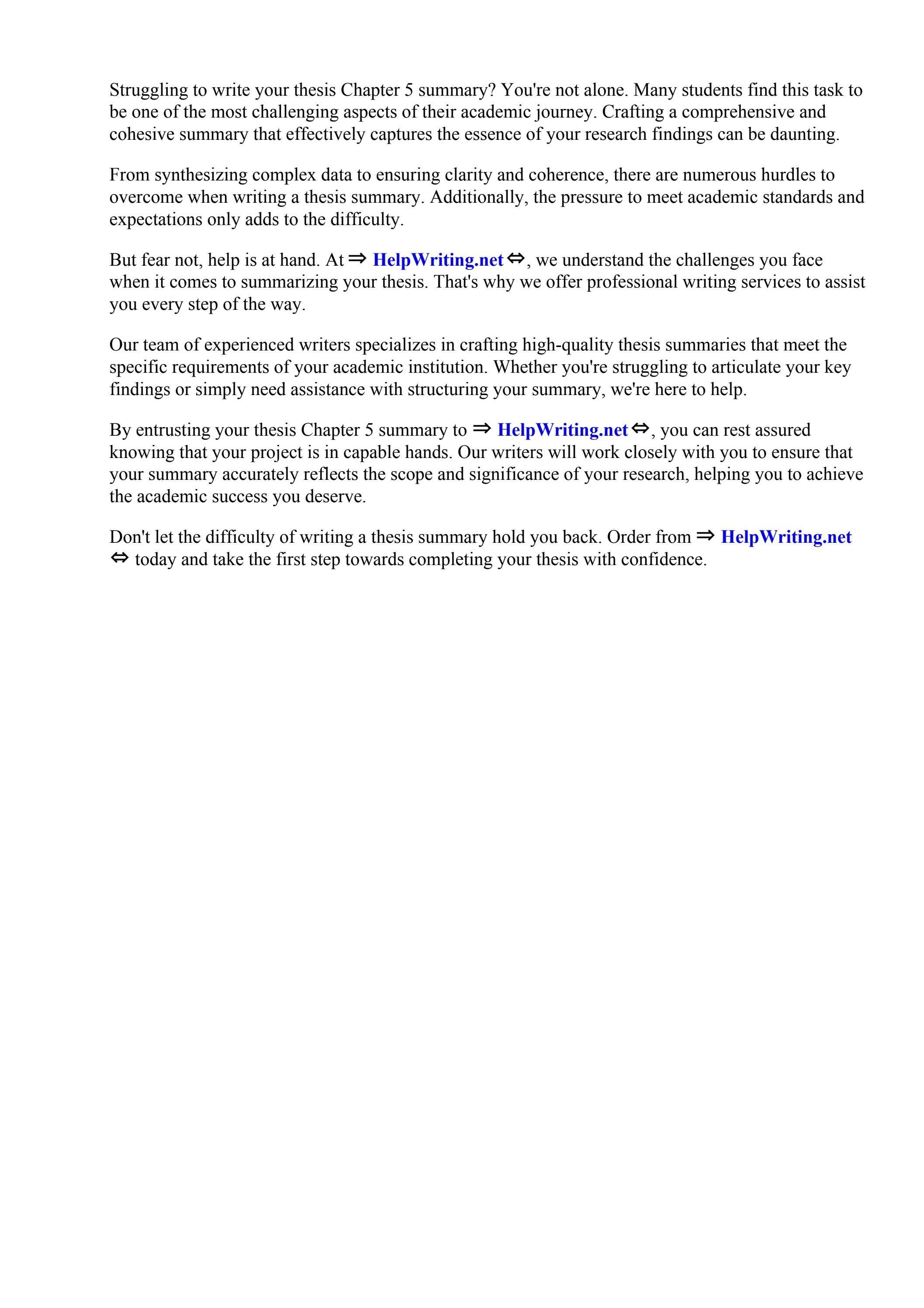 Thesis Chapter 5 Summary Sample by Doane University - Issuu
