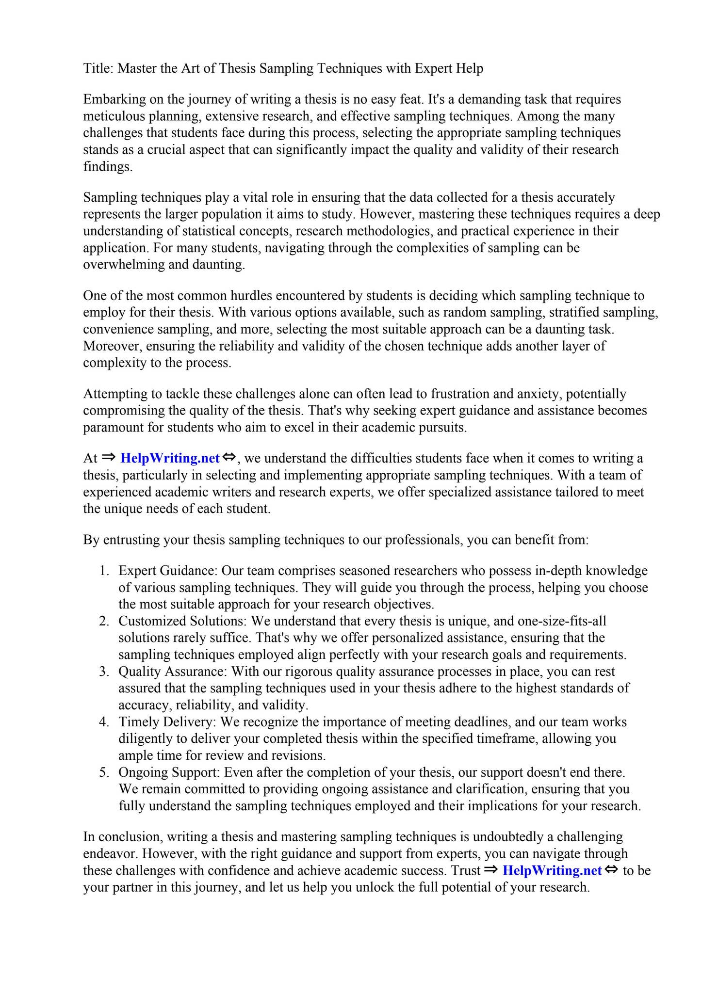 Thesis Sampling Techniques by The University of Arkansas Community ...