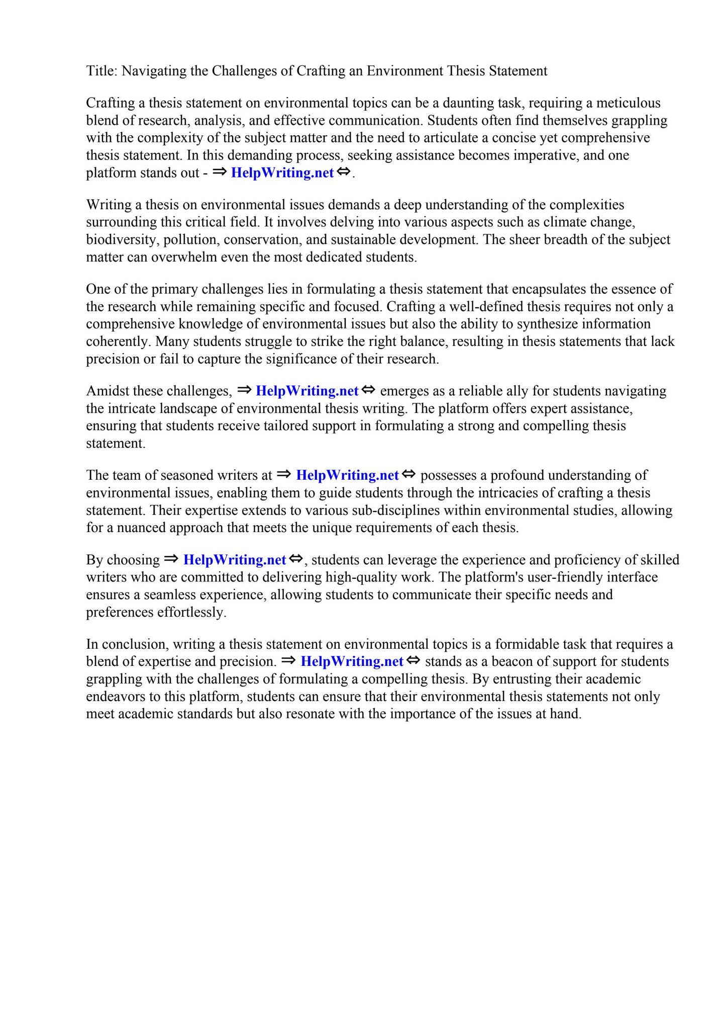 Environment Thesis Statement by J. Sargeant Reynolds Community College ...