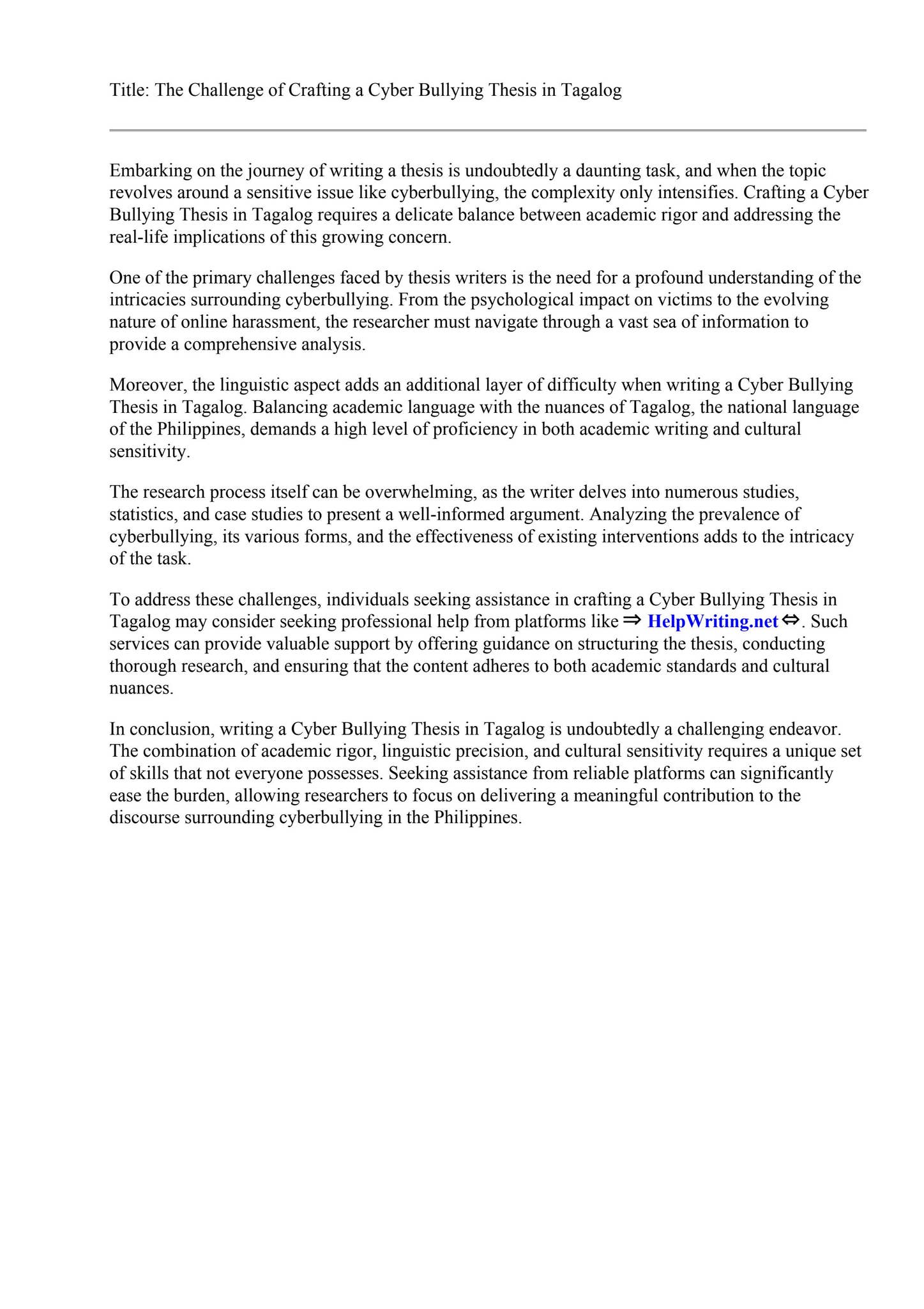Cyber Bullying Thesis Tagalog by Colorado Technical University - Issuu