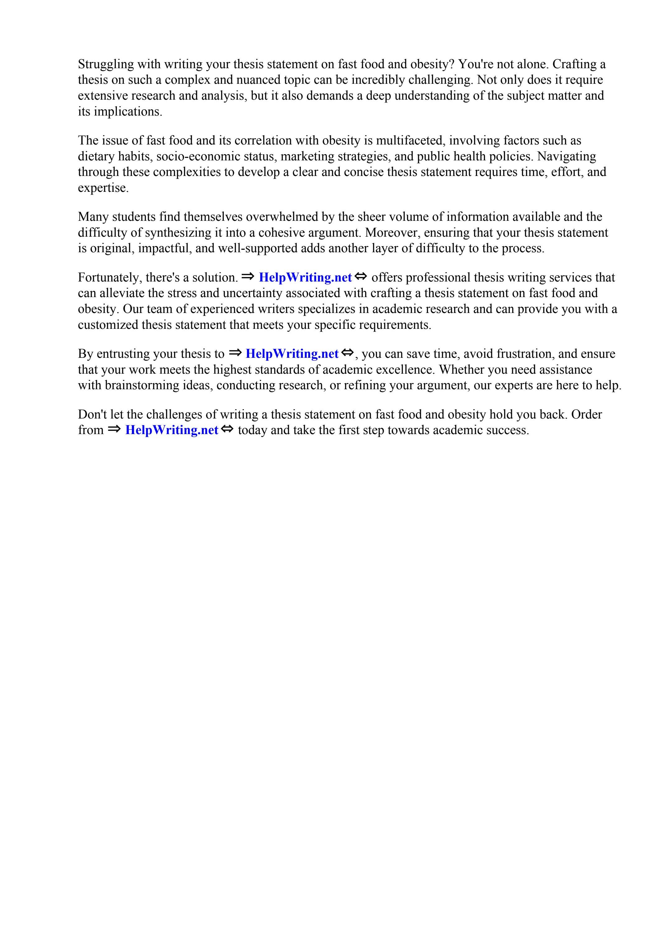 Thesis Statement Fast Food Obesity by Washington University in St ...