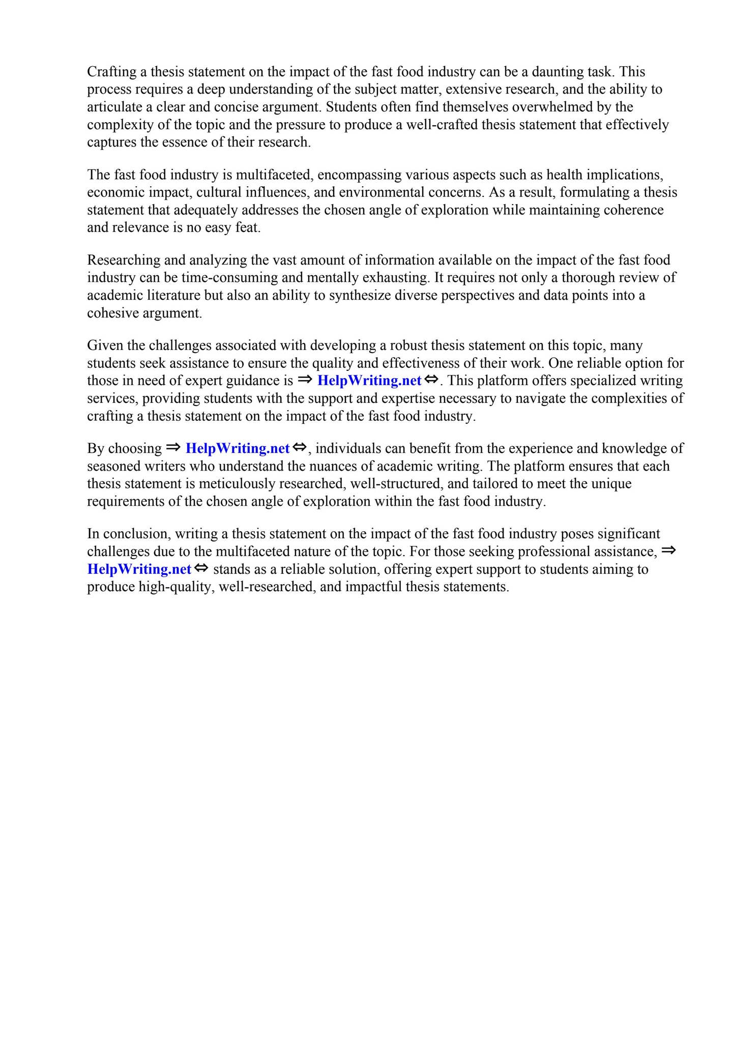 Thesis Sentence For Impact Of The Fast Food Industry by Lynn University ...