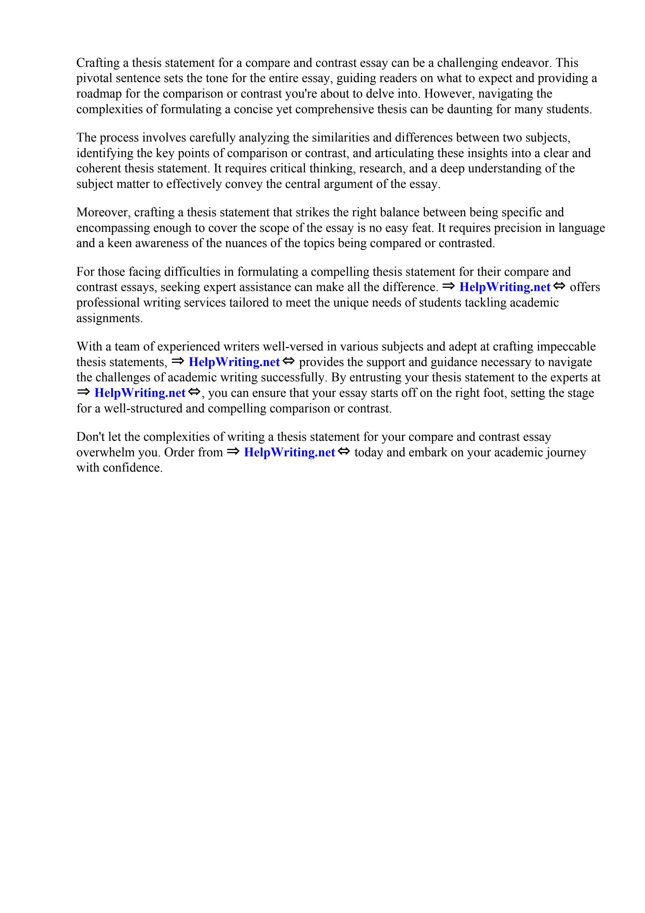 Example Compare Contrast Essay Thesis Statement by Central Oklahoma ...