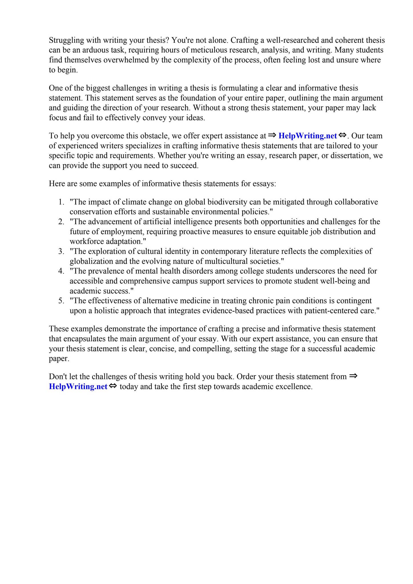 Examples Of Informative Thesis Statements For Essays by The ...