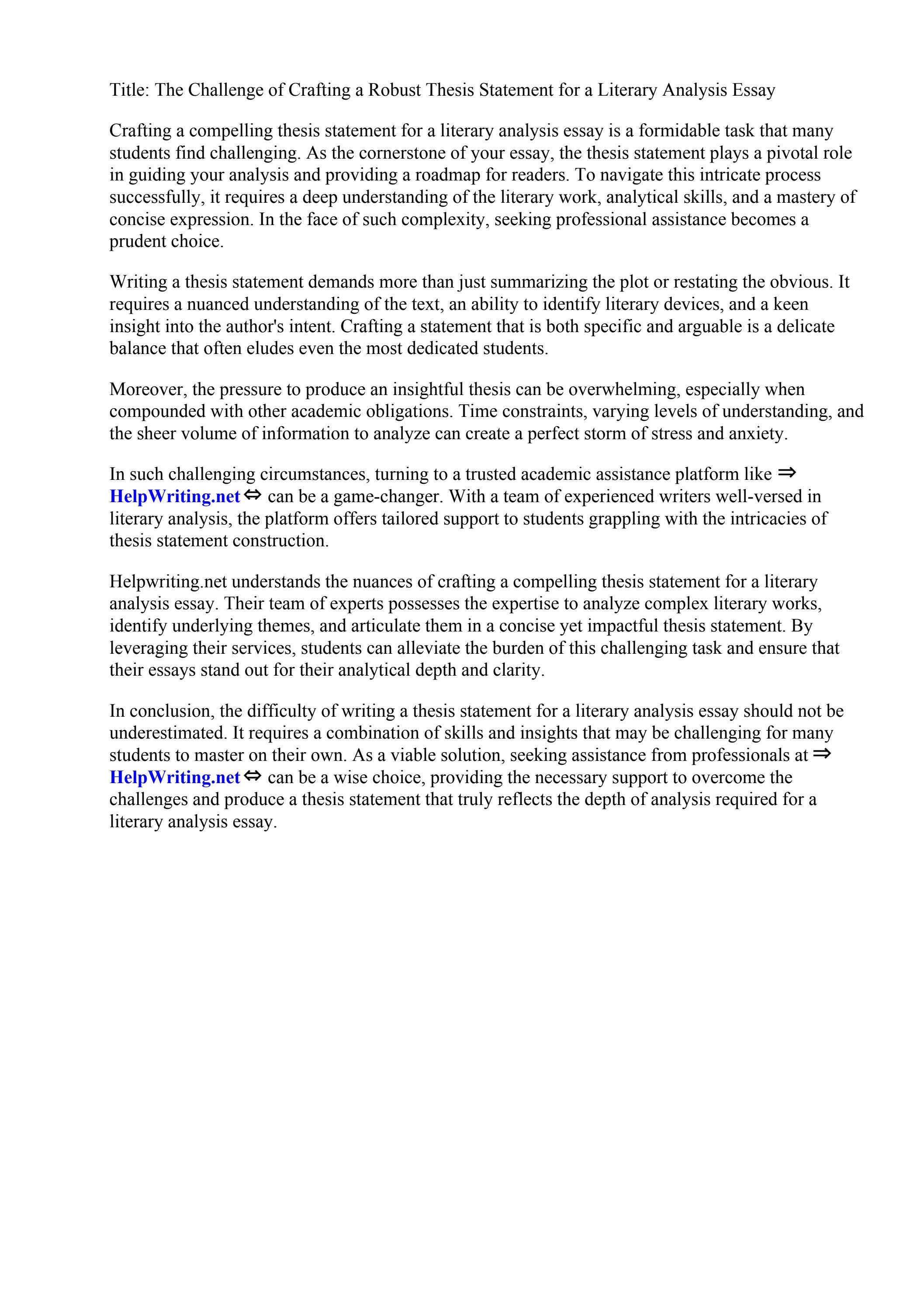 How To Write A Good Thesis Statement For A Literary Analysis Essay by ...