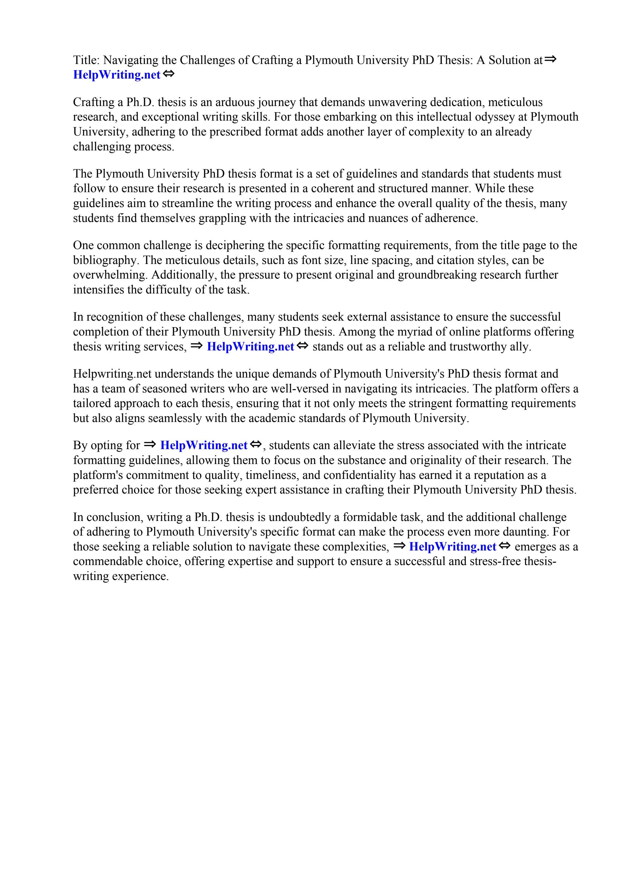 Plymouth University Phd Thesis Format by Taylor University - Issuu