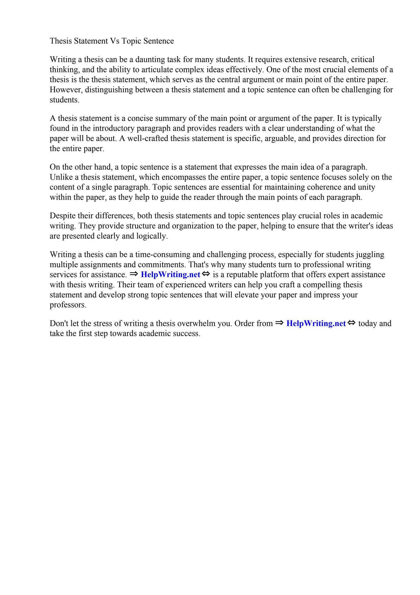 Thesis Statement Vs Topic Sentence by Montclair State University - Issuu