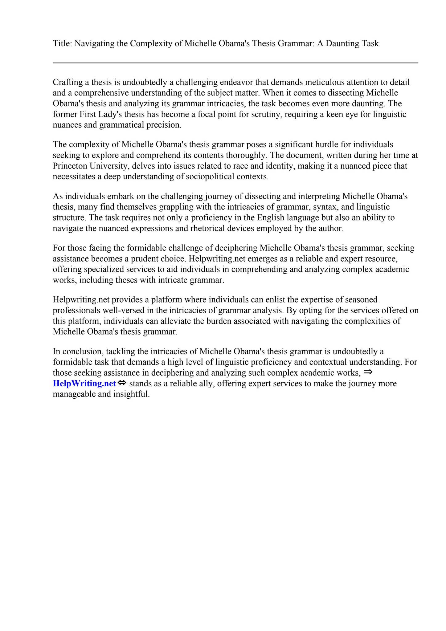 Michelle Obama Thesis Grammar by Tennessee College of Applied Sciences ...