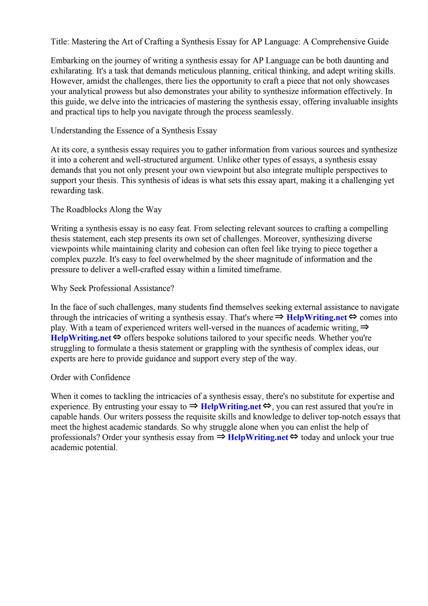 How To Write A Synthesis Essay Ap Language by International Christian ...