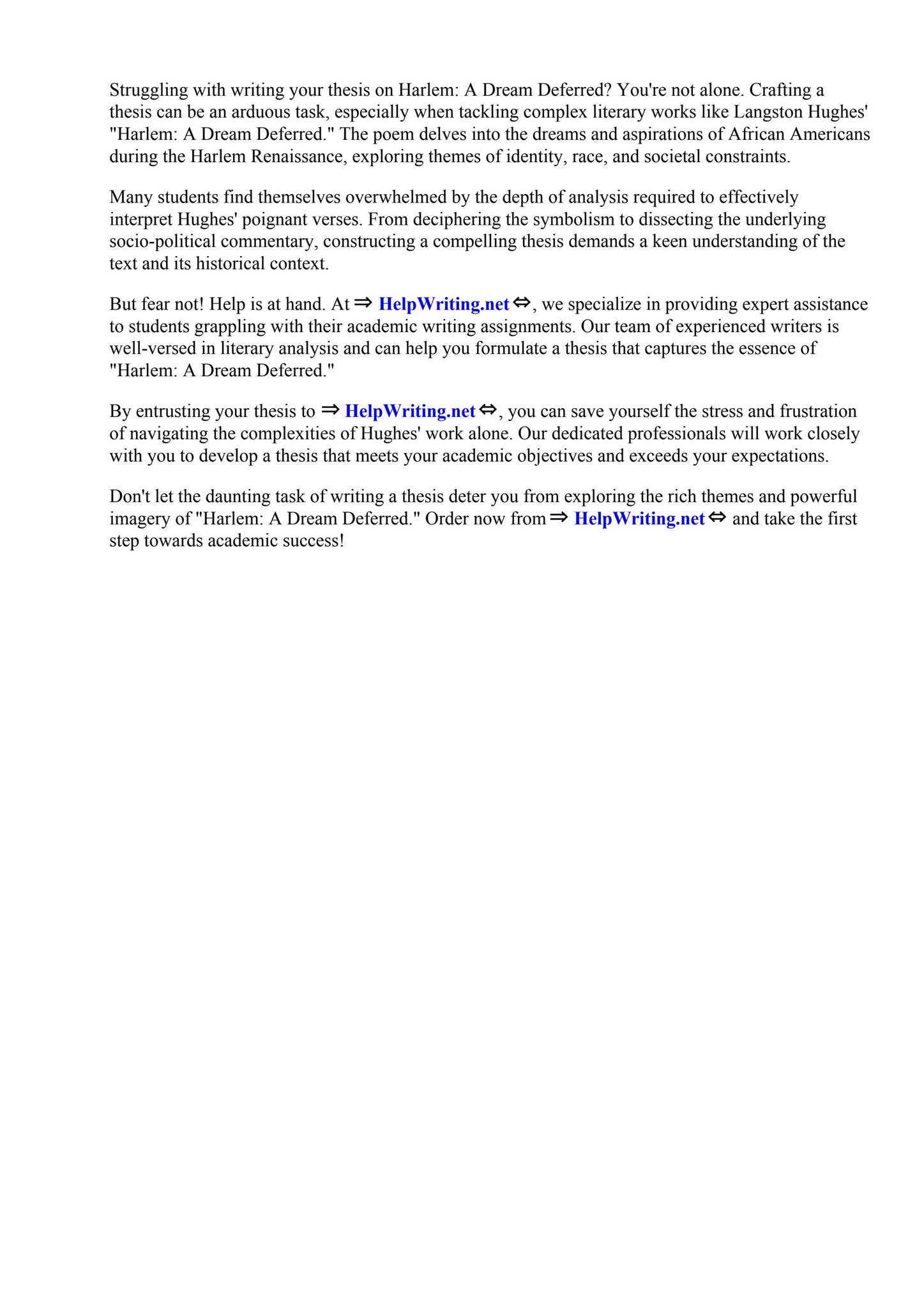 Harlem A Dream Deferred Thesis by Lourdes University - Issuu