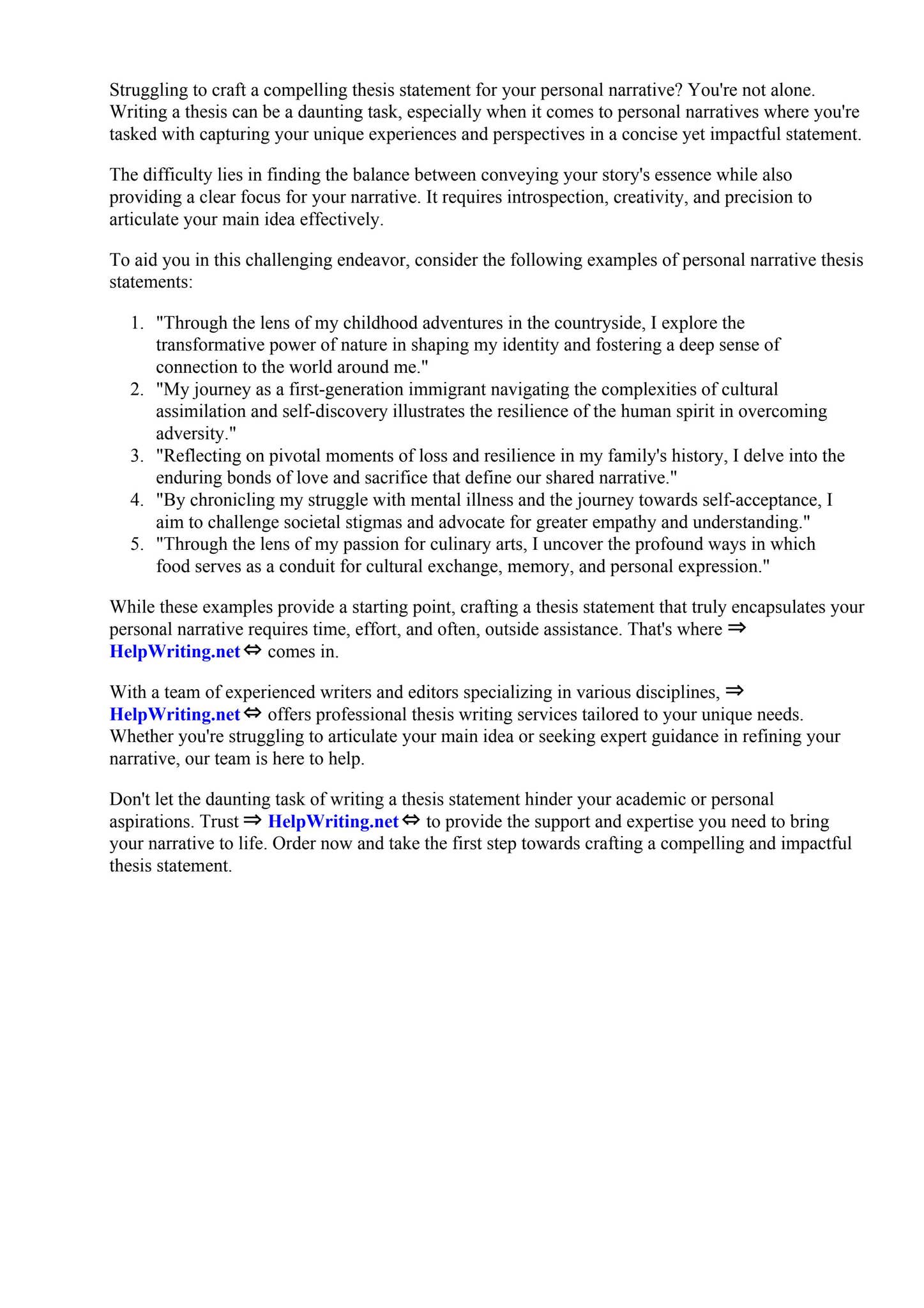 Examples Of Personal Narrative Thesis Statements by Niagara County ...