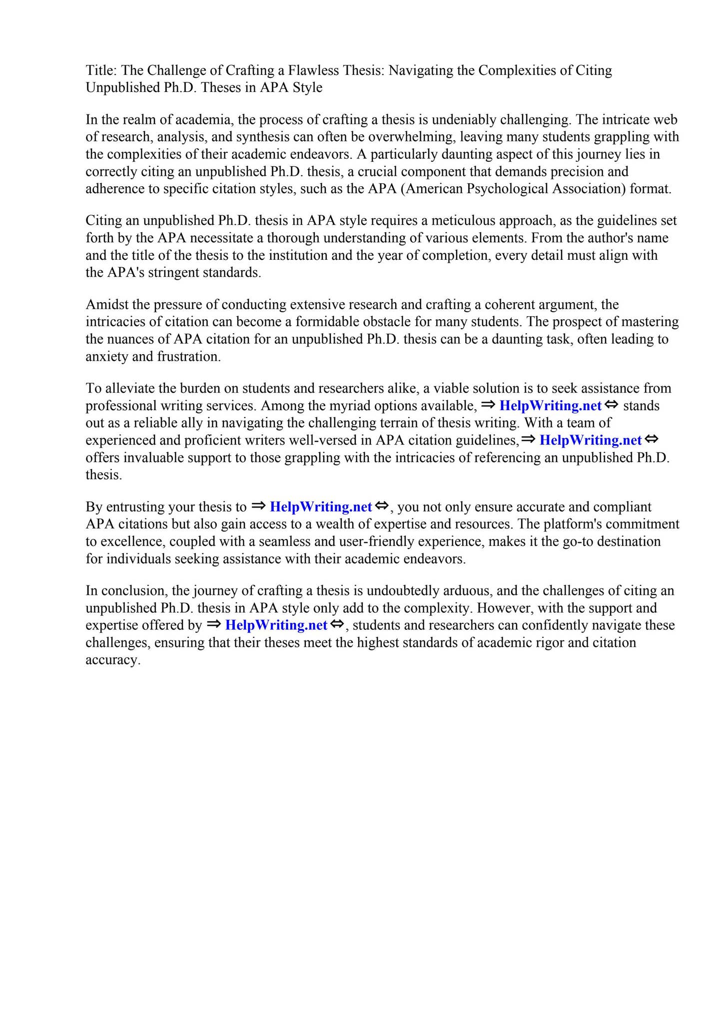 How To Cite Unpublished Phd Thesis Apa by University of Saint Francis ...