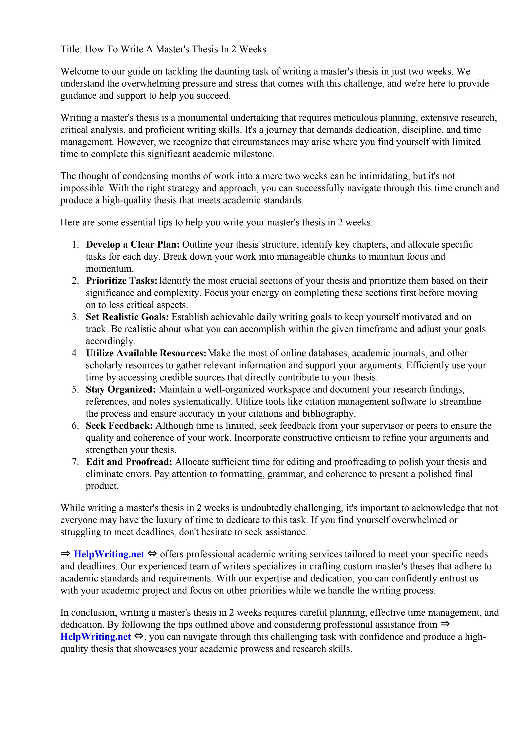 How To Write A Master'S Thesis In 2 Weeks by La Salle University - Issuu