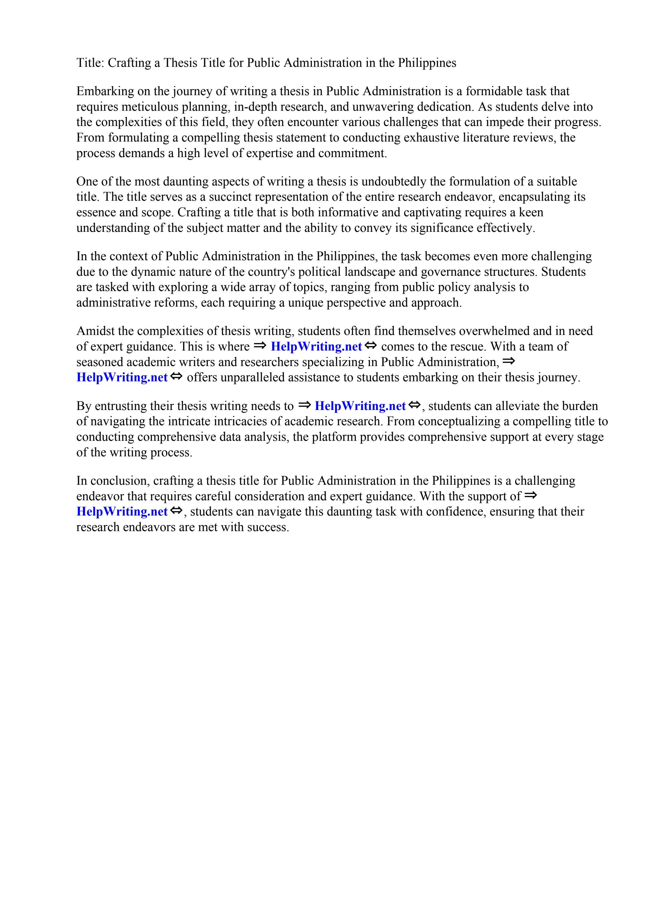 Thesis Title For Public Administration In The Philippines by University of Rio Grande - Issuu