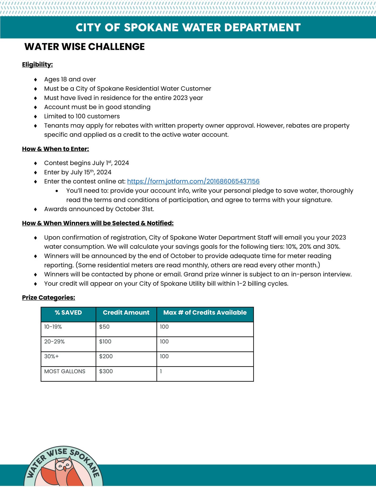 City of Spokane Water Wise Challenge Terms & Conditions by Water Wise ...